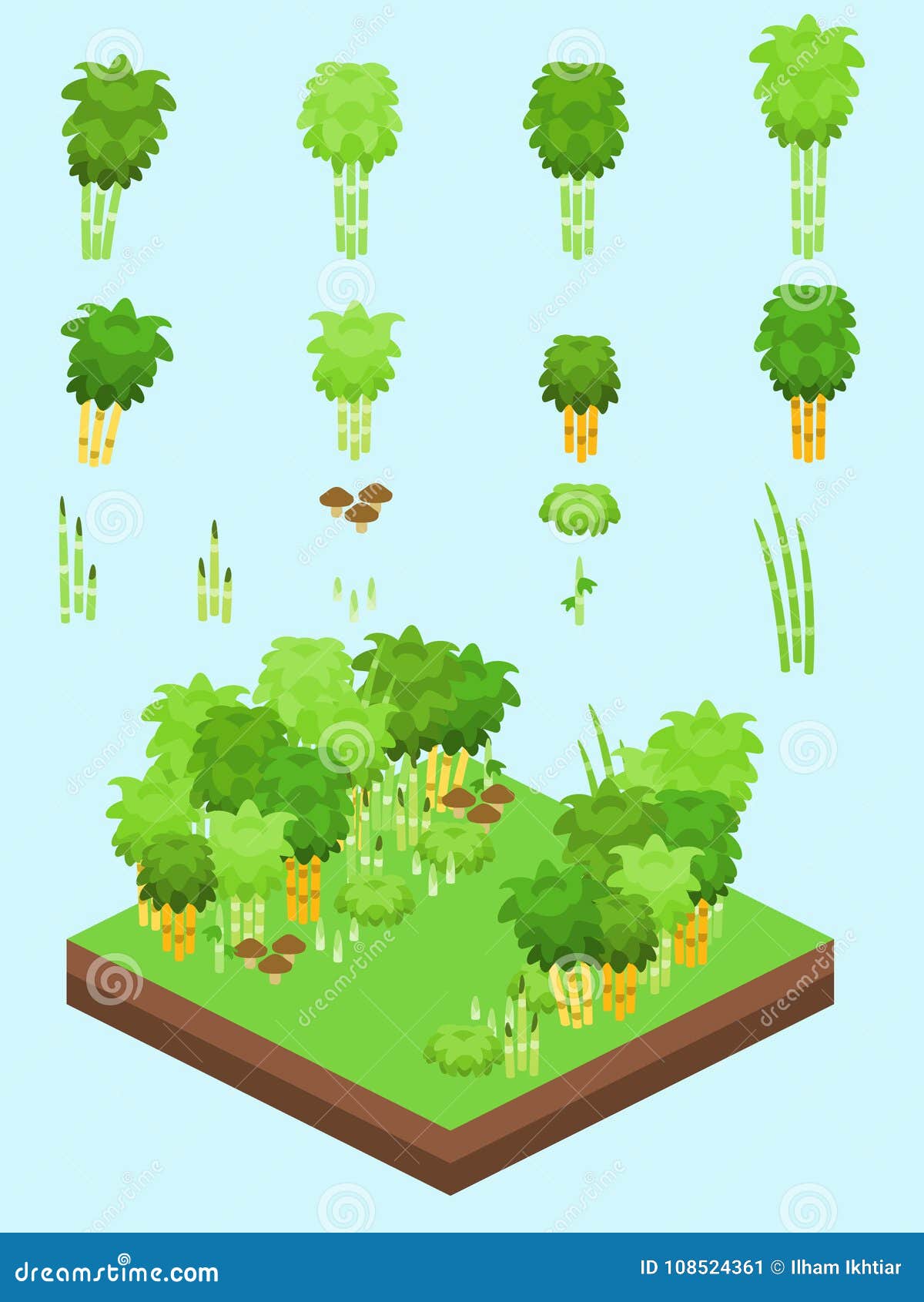 Isometric Simple Plants Set - Bamboo Forest Stock Vector - Illustration ...