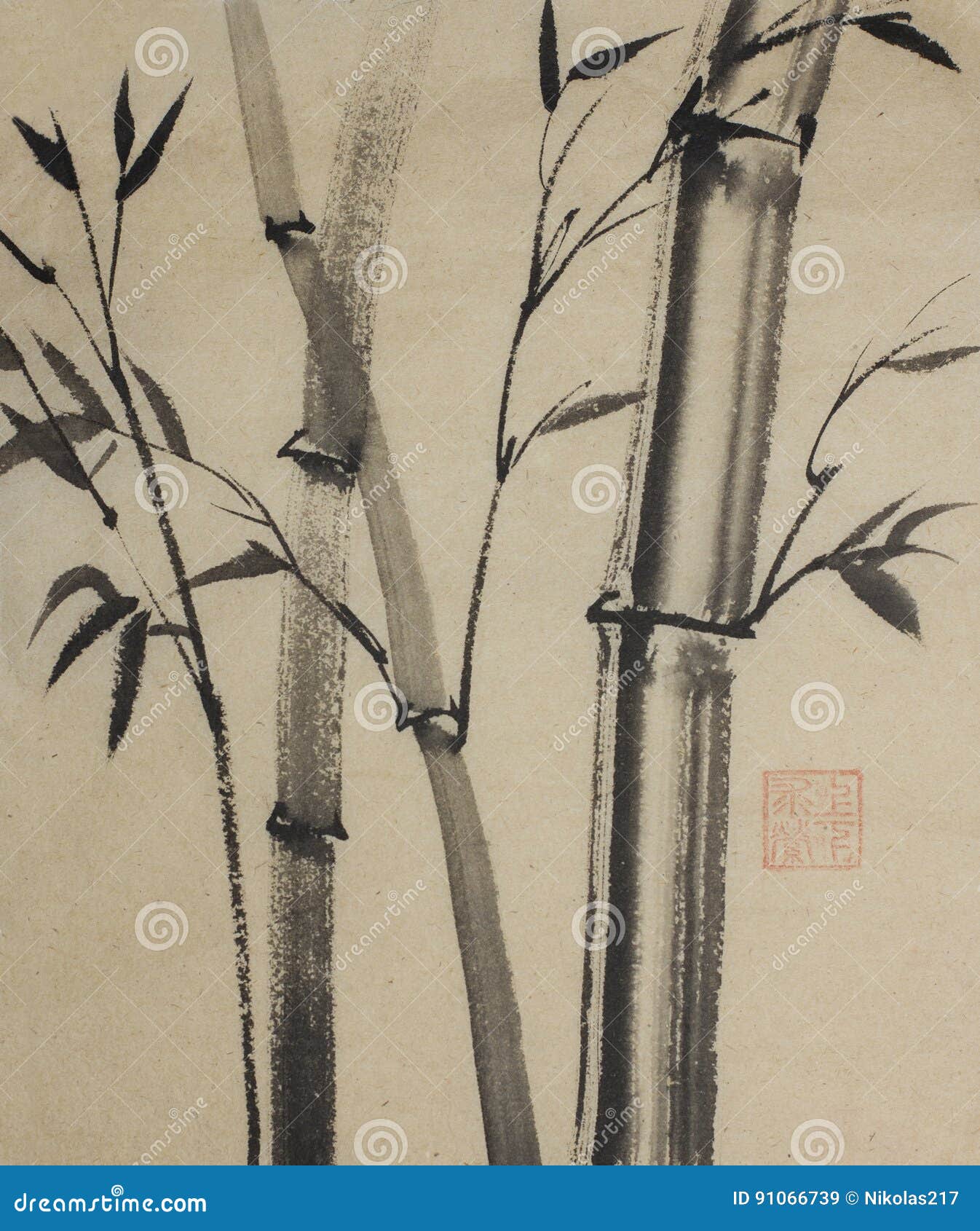 Bamboo Trees Painted in Indian Ink Stock Illustration - Illustration of ...