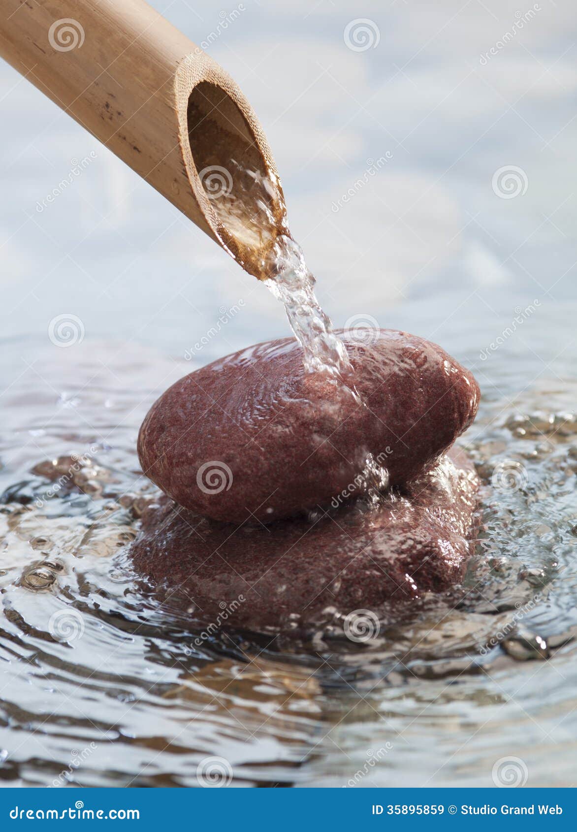 Bamboo Water Pipe and Pink Stones Stock Image - Image of balance ...