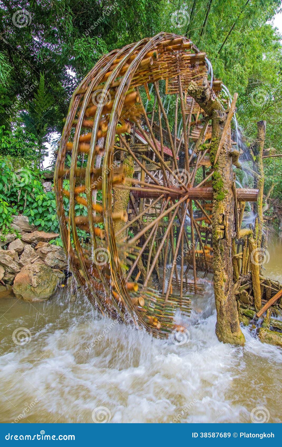 Bamboo water wheel. stock image. Image of scenery, flow - 38587689