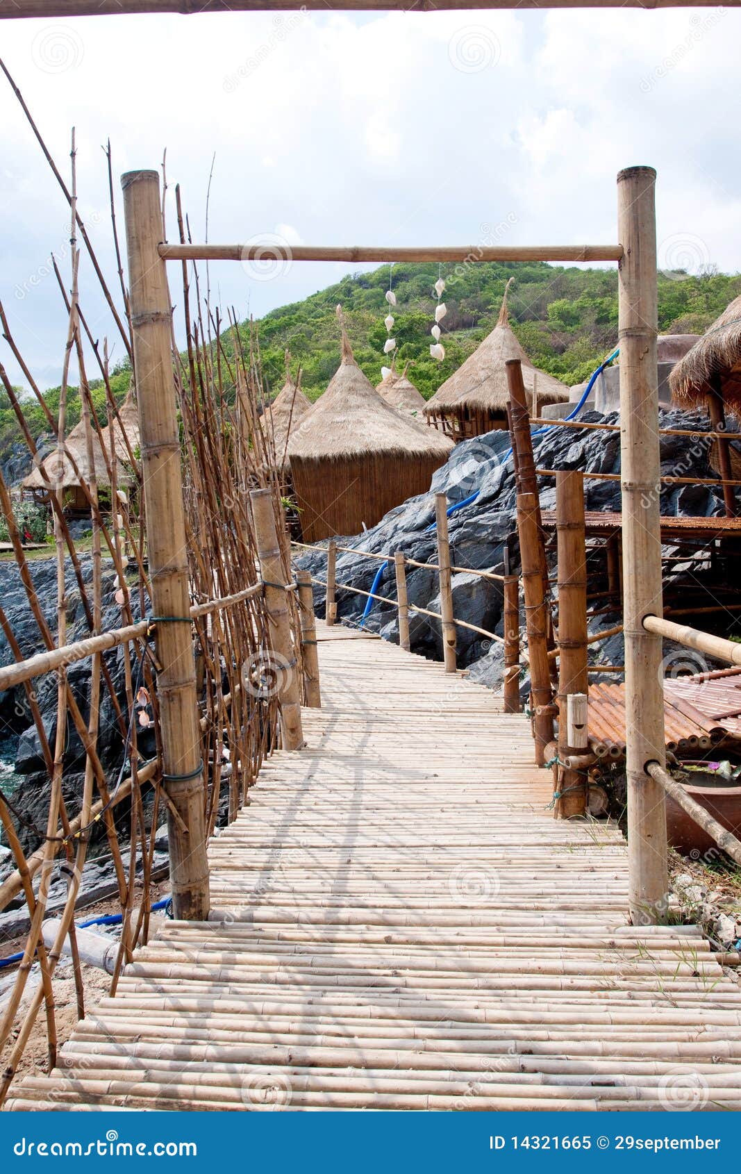 Bamboo way to Resort hut. stock image. Image of summer - 14321665