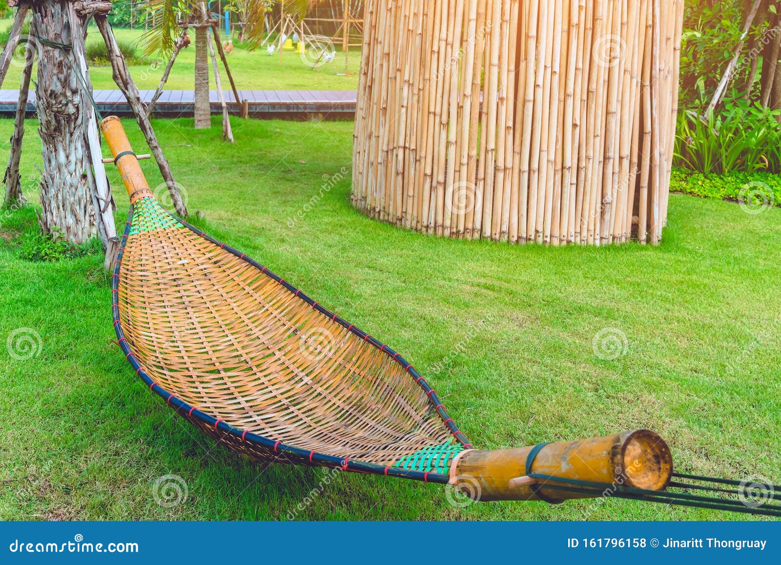 Bamboo Wicker Hammock Hanging on Tree for Relaxing Stock Photo - Image ...