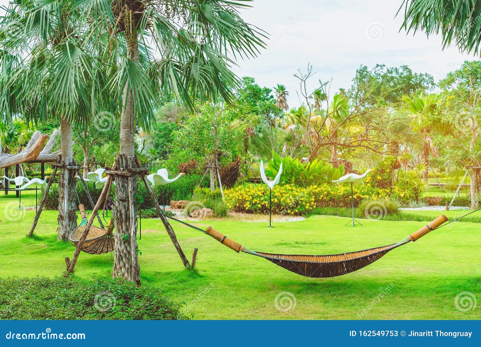 Bamboo Wicker Hammock Hanging on Tree for Relaxing Stock Image - Image ...