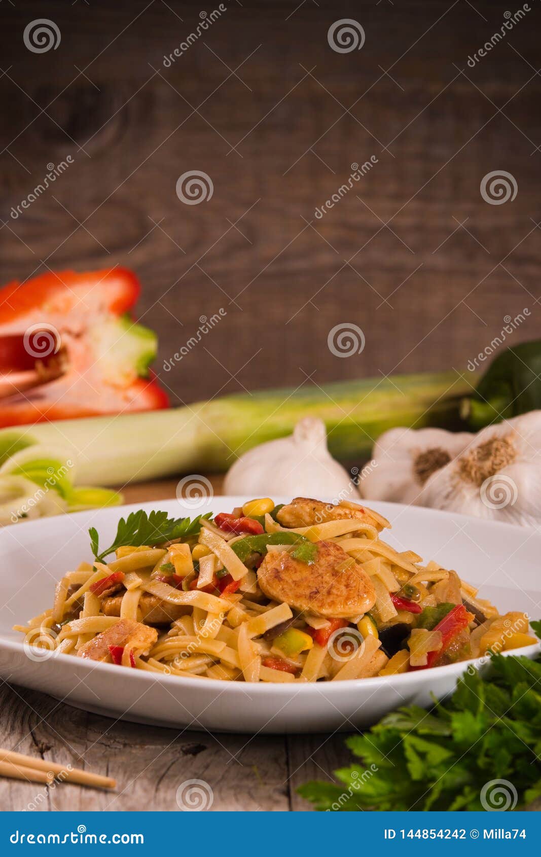 Bami goreng. stock photo. Image of chinese, mein, meat - 144854242