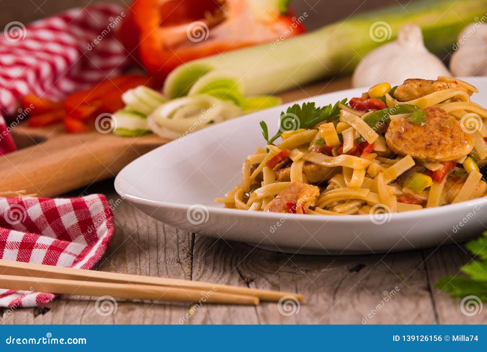 Bami goreng. stock photo. Image of leek, oriental, meal - 139126156