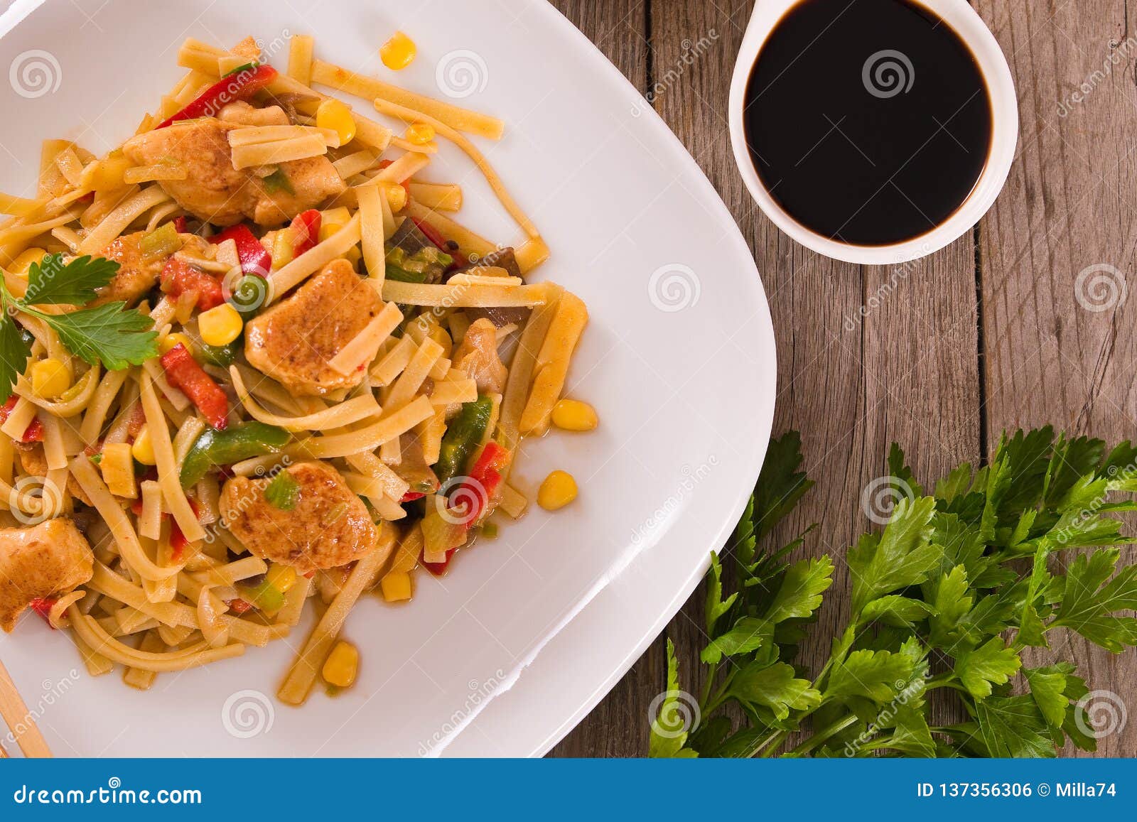 Bami goreng. stock photo. Image of condiment, meat, culinary - 137356306