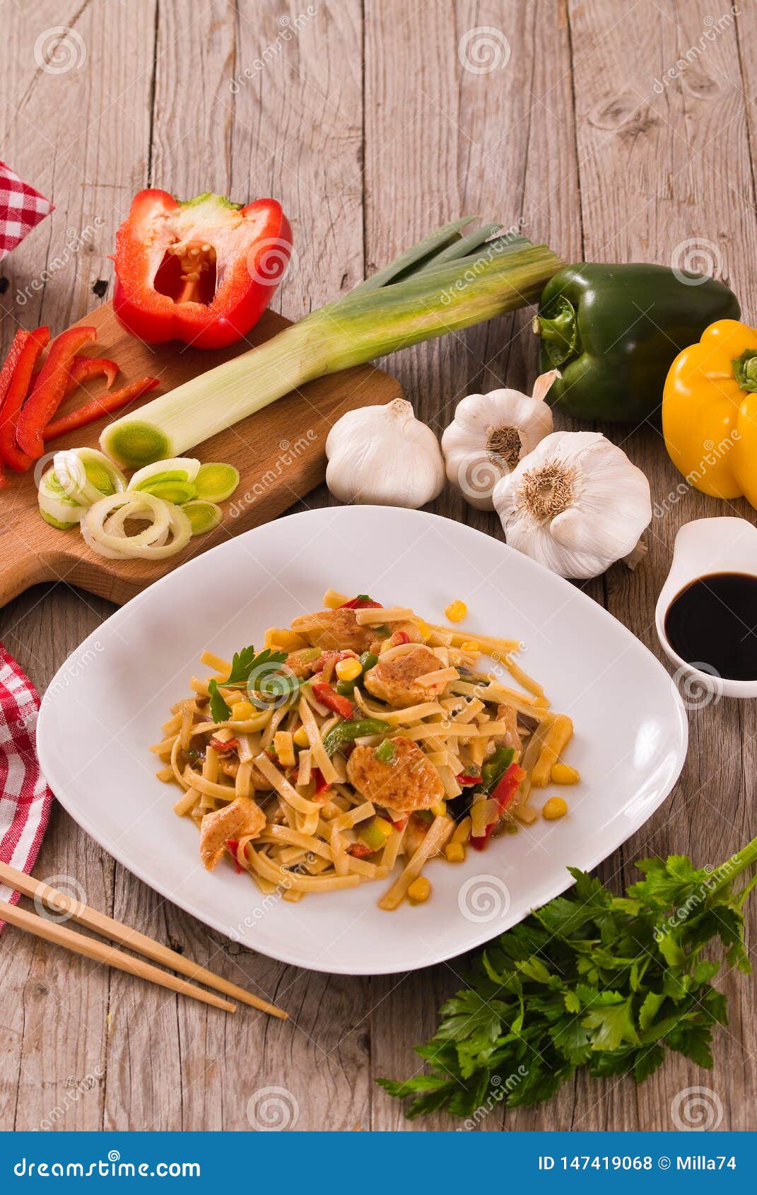 Bami goreng. stock photo. Image of meat, culinary, cuisine - 147419068