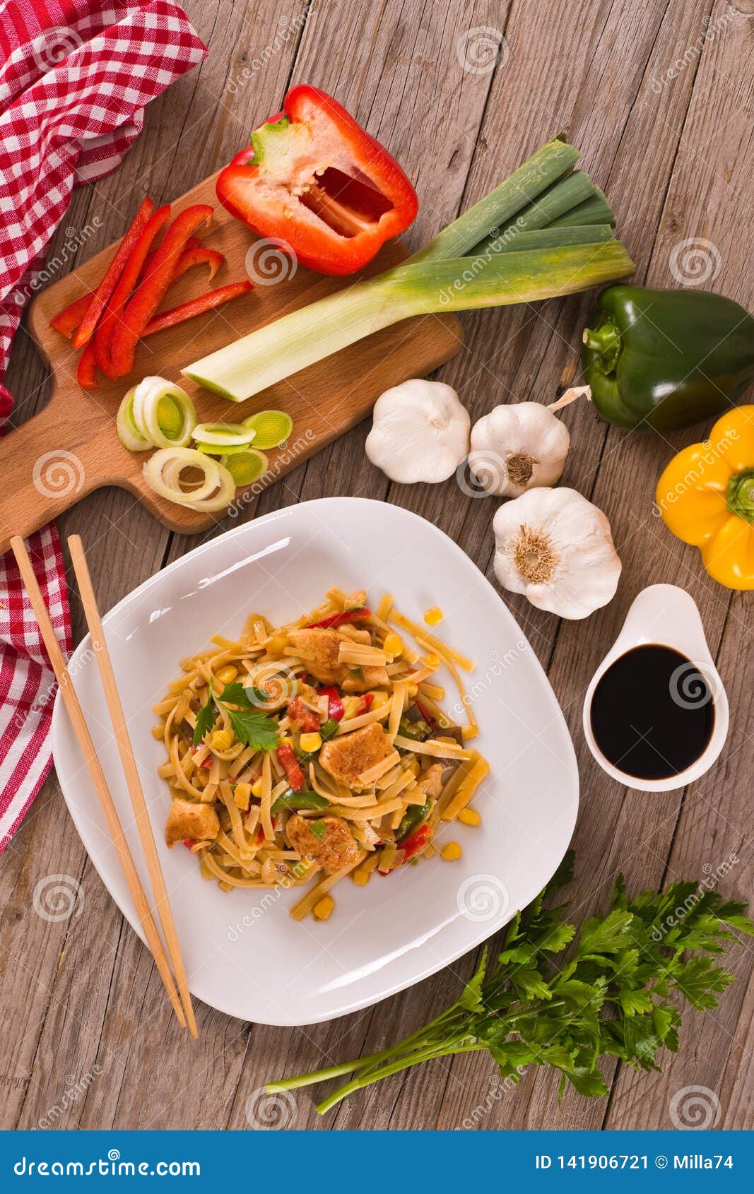 Bami goreng. stock image. Image of culinary, leek, chow - 141906721