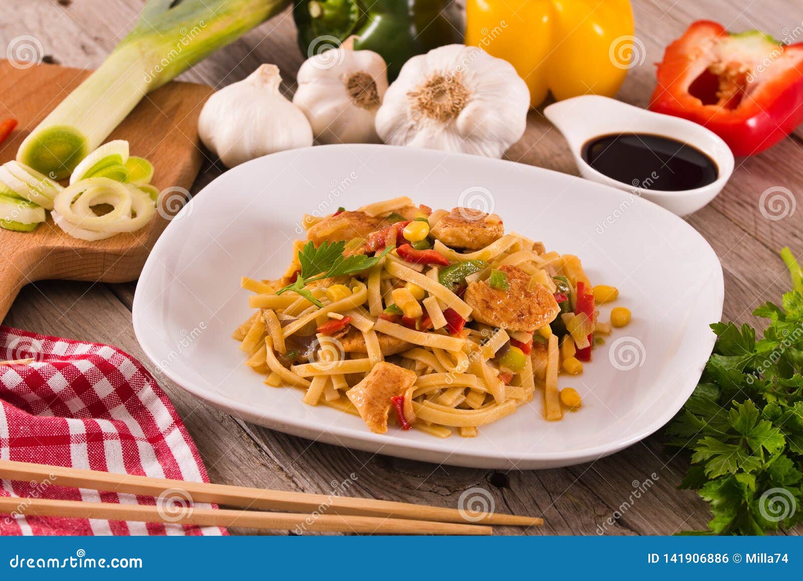 Bami goreng. stock photo. Image of pasta, garlic, homemade - 141906886