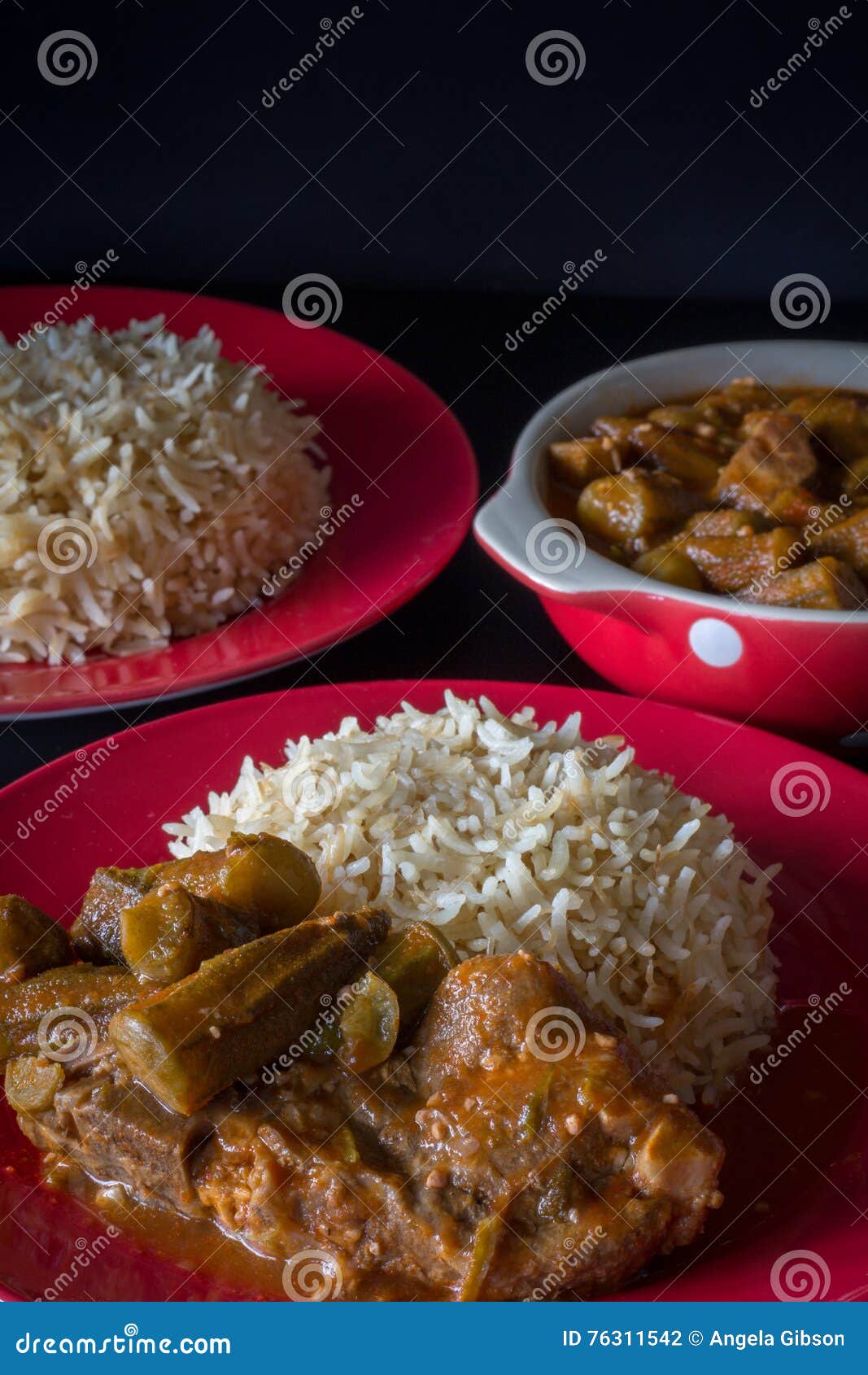 Bamiya with Rice on Dark Background Stock Photo - Image of dramatic ...
