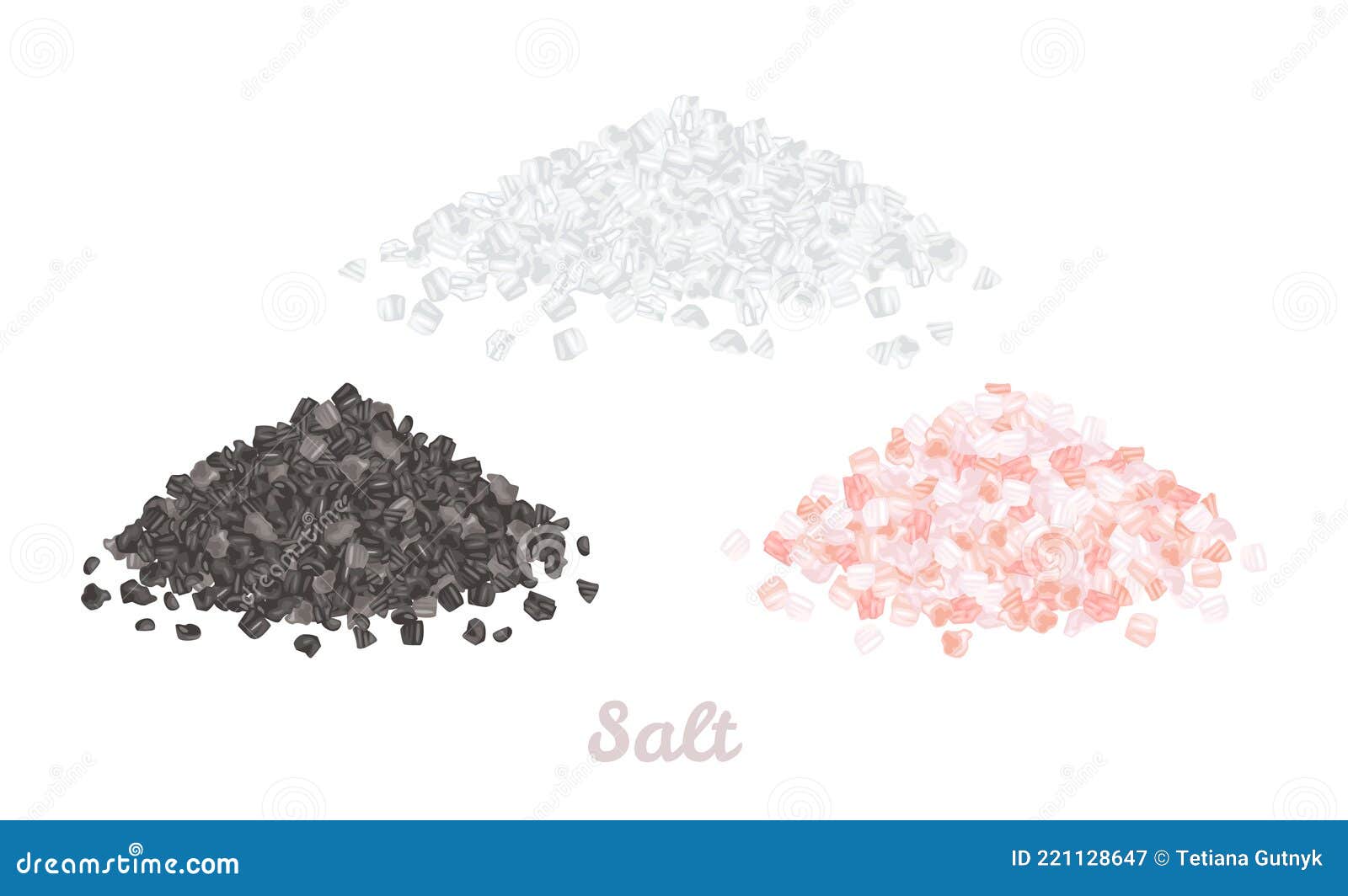 Different Types of Salt Set. Heaps of White, Pink and Black Salt ...