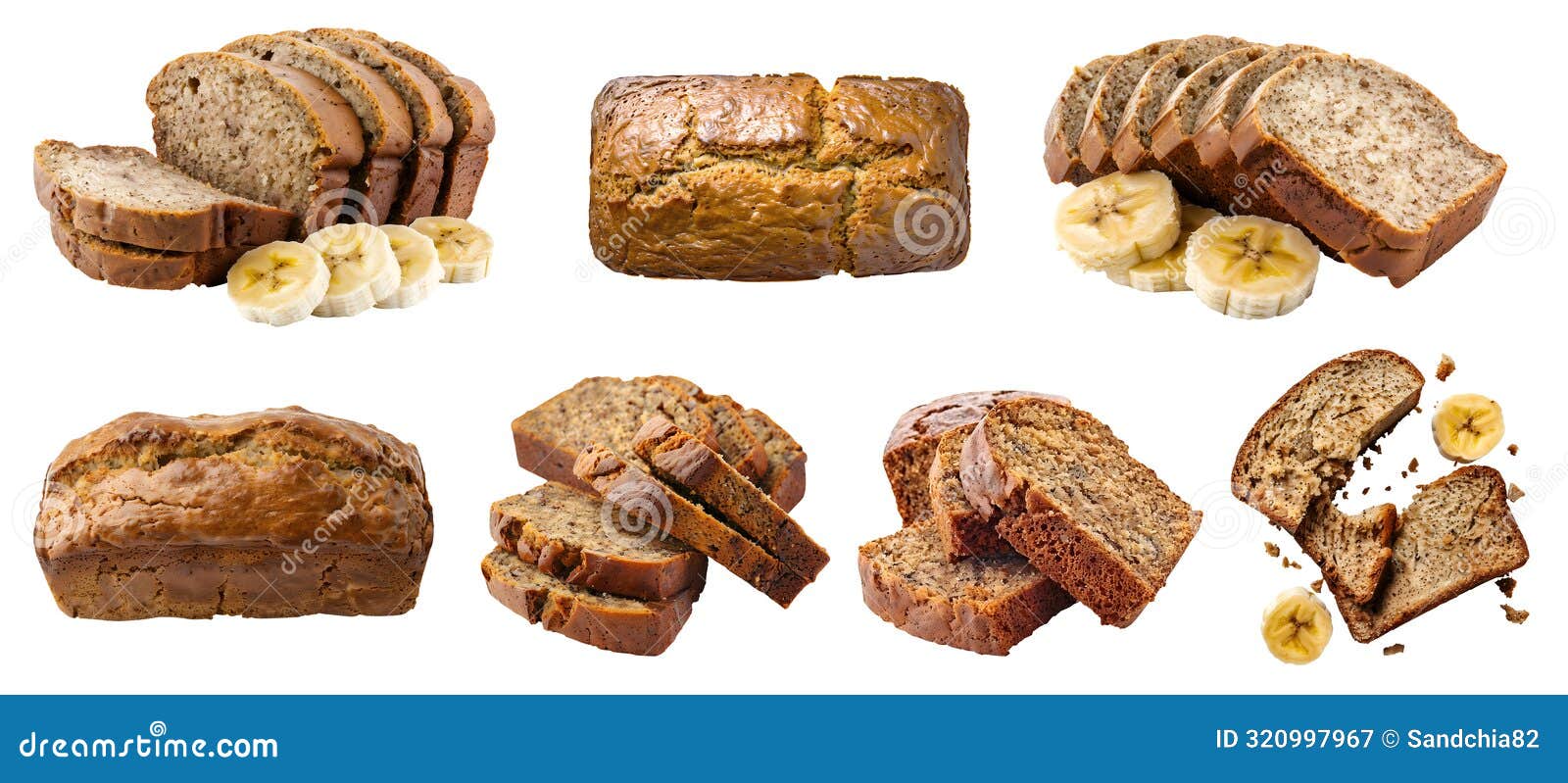 Banana Bread Bun Loaf Slice on Transparent Cutout, PNG File. Many ...