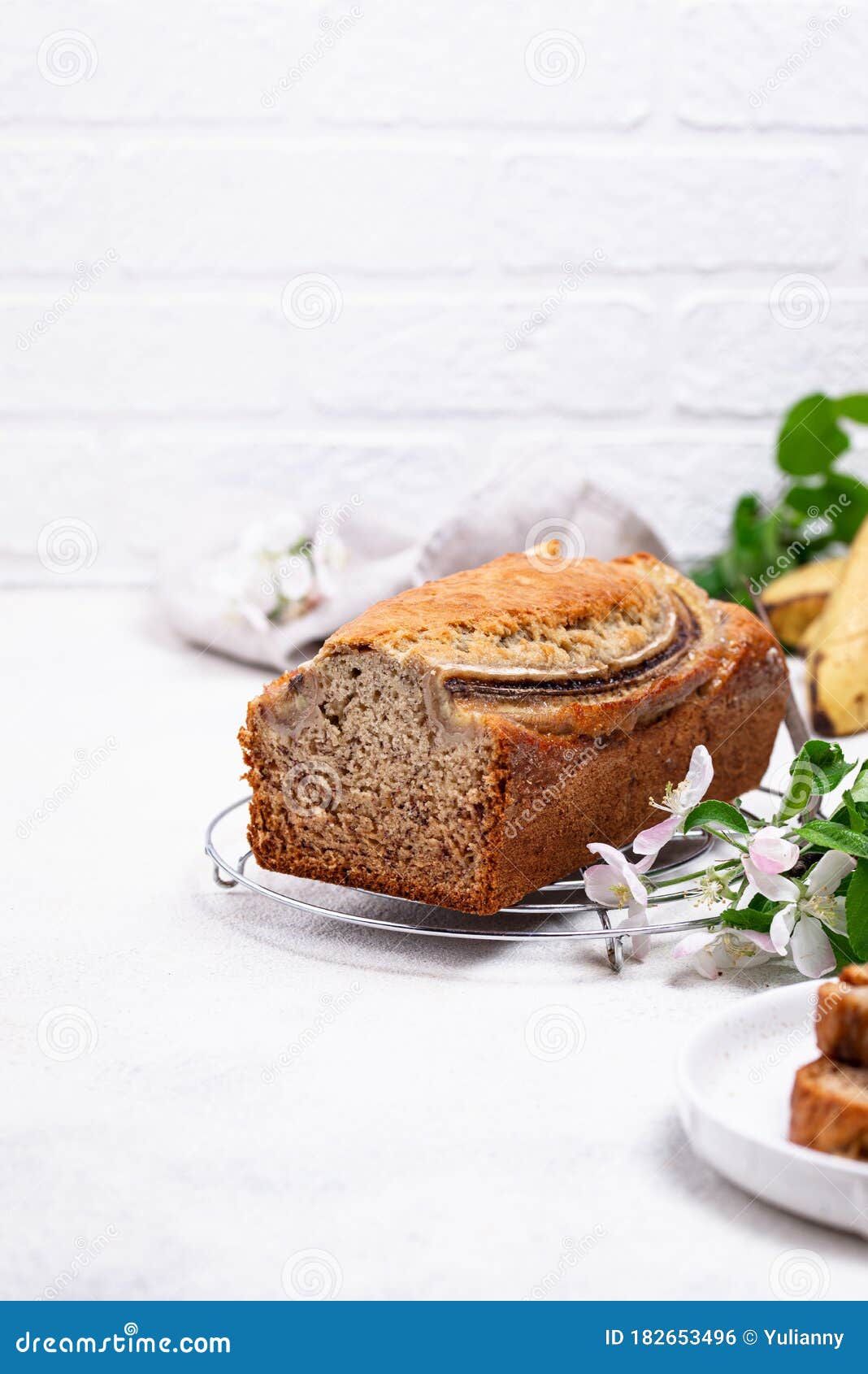 Banana bread or loaf cake stock photo. Image of cooking - 182653496