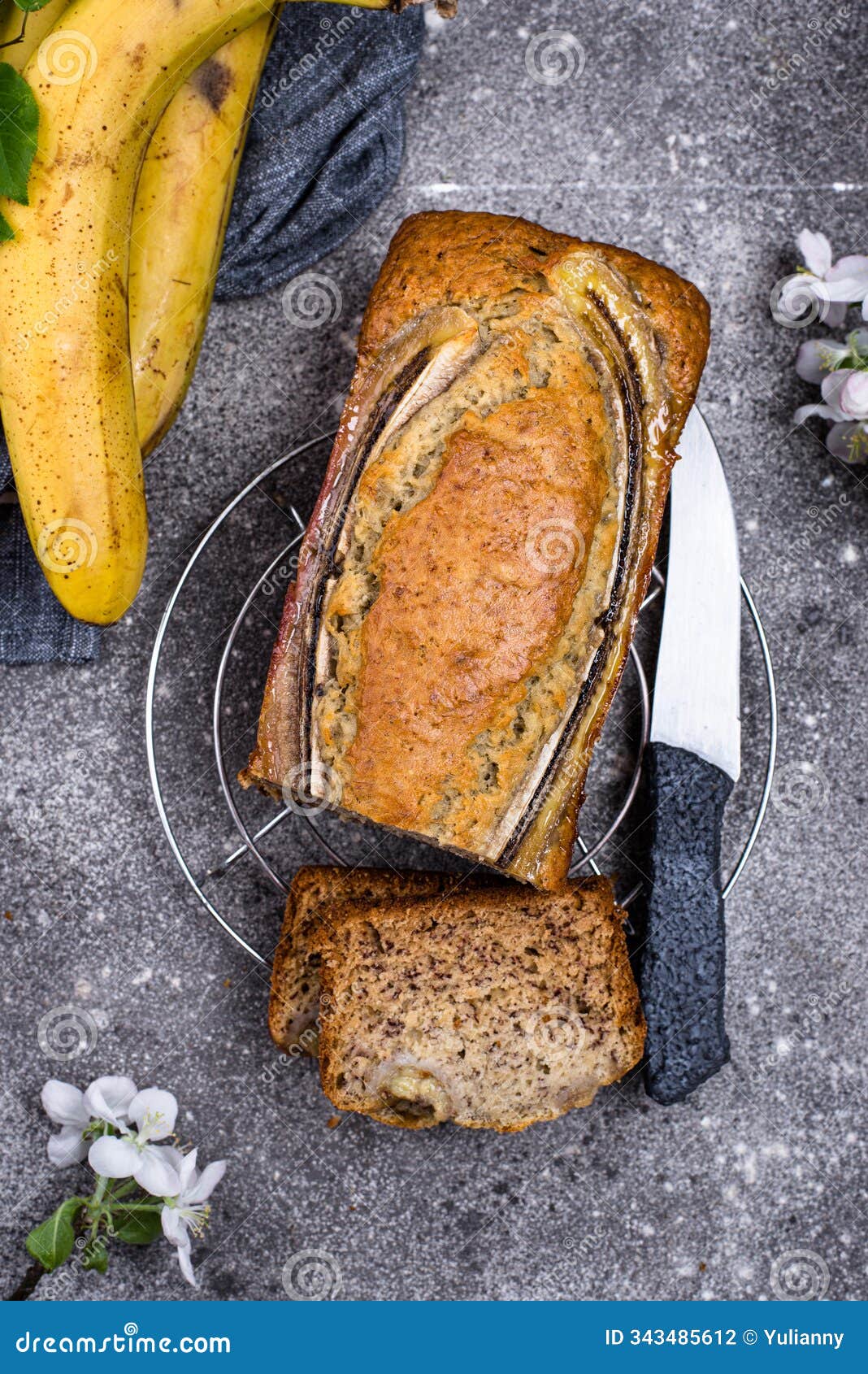 Banana bread or loaf cake stock photo. Image of meal - 343485612