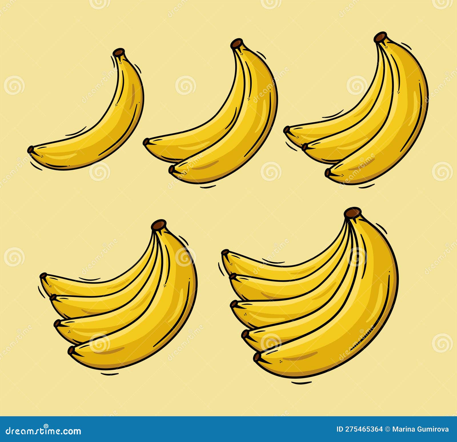 Bunch of Bananas Set. Yellow Tropical Fruits Clip Art Stock Vector ...