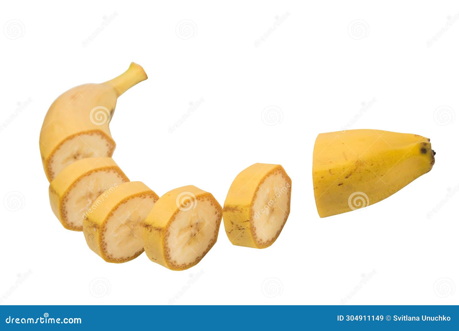 Banana Cut into Pieces. Isolated on White Background Stock Image ...