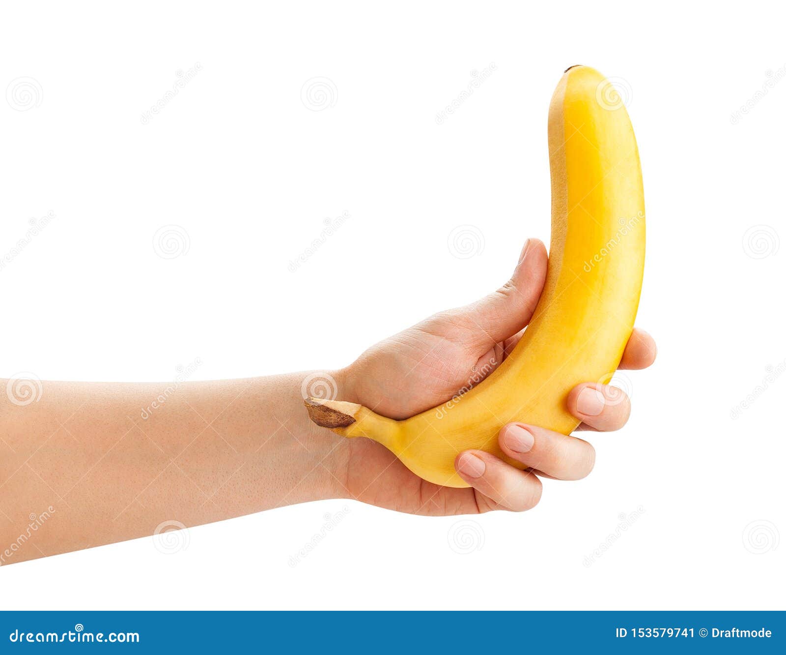 Banana in hand stock image. Image of closeup, single - 153579741