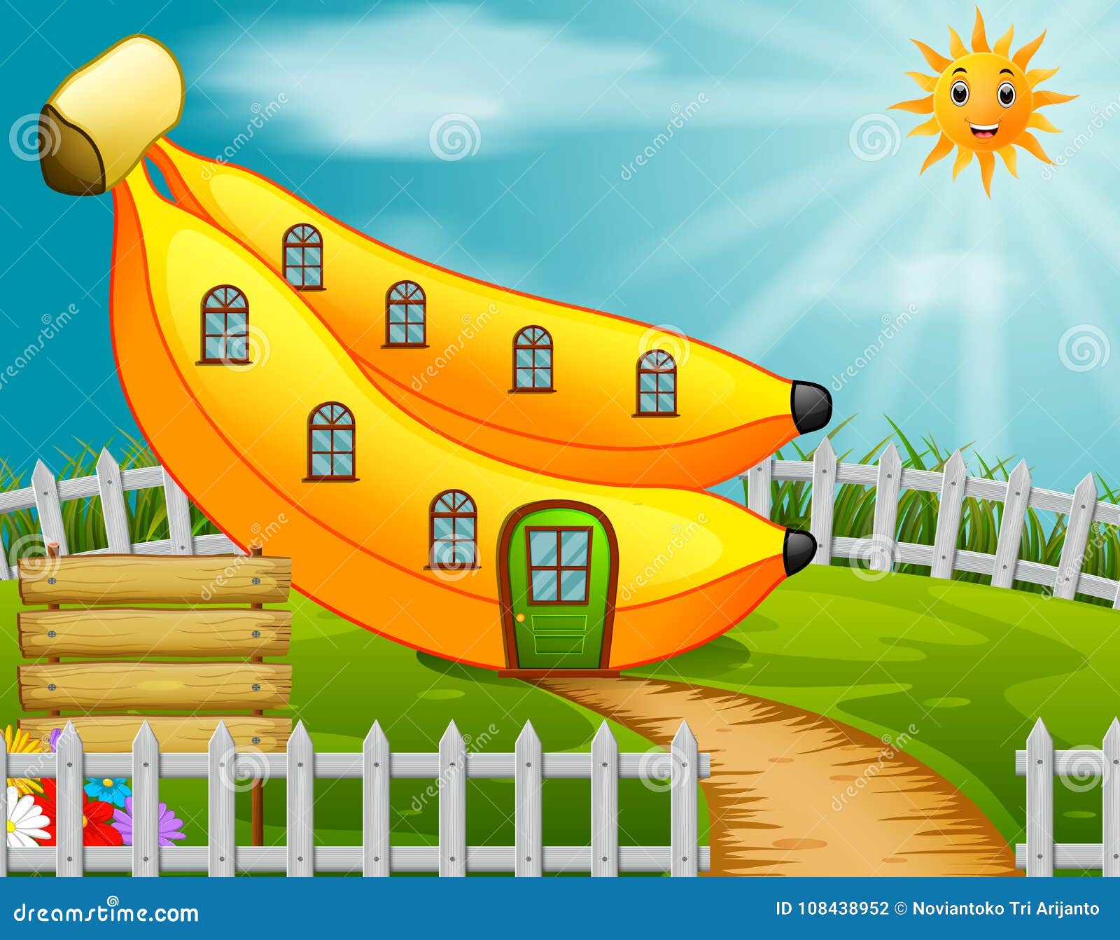 Banana house in garden stock vector. Illustration of home - 108438952