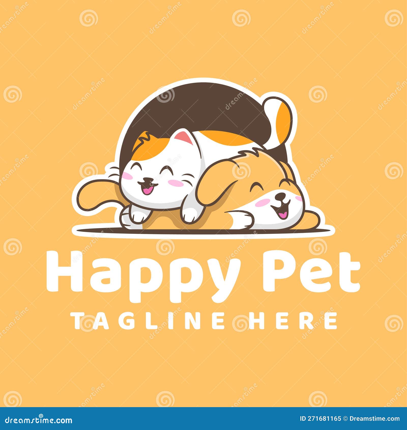 Cat and Dog Playing Together. Pet Cartoon Logo. Stock Illustration ...