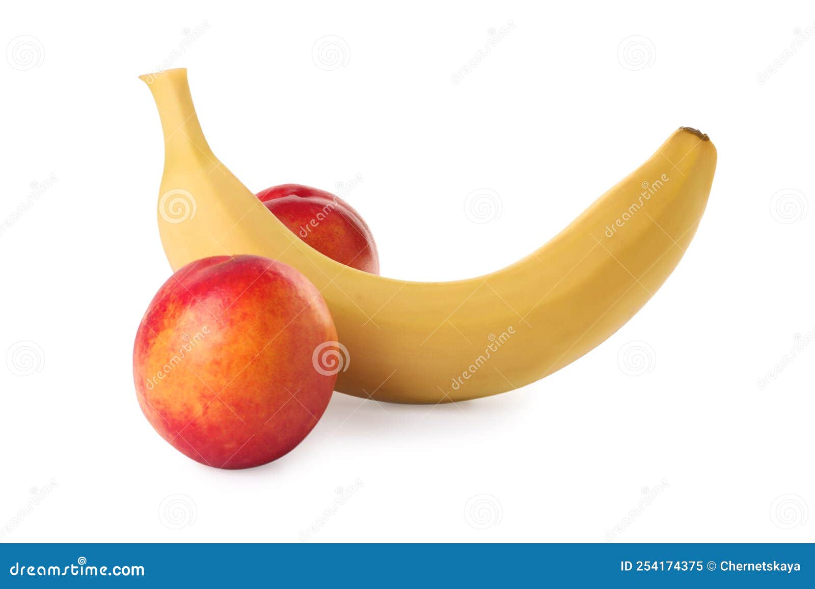 Banana And Nectarines Symbolizing Male Genitals On White Background
