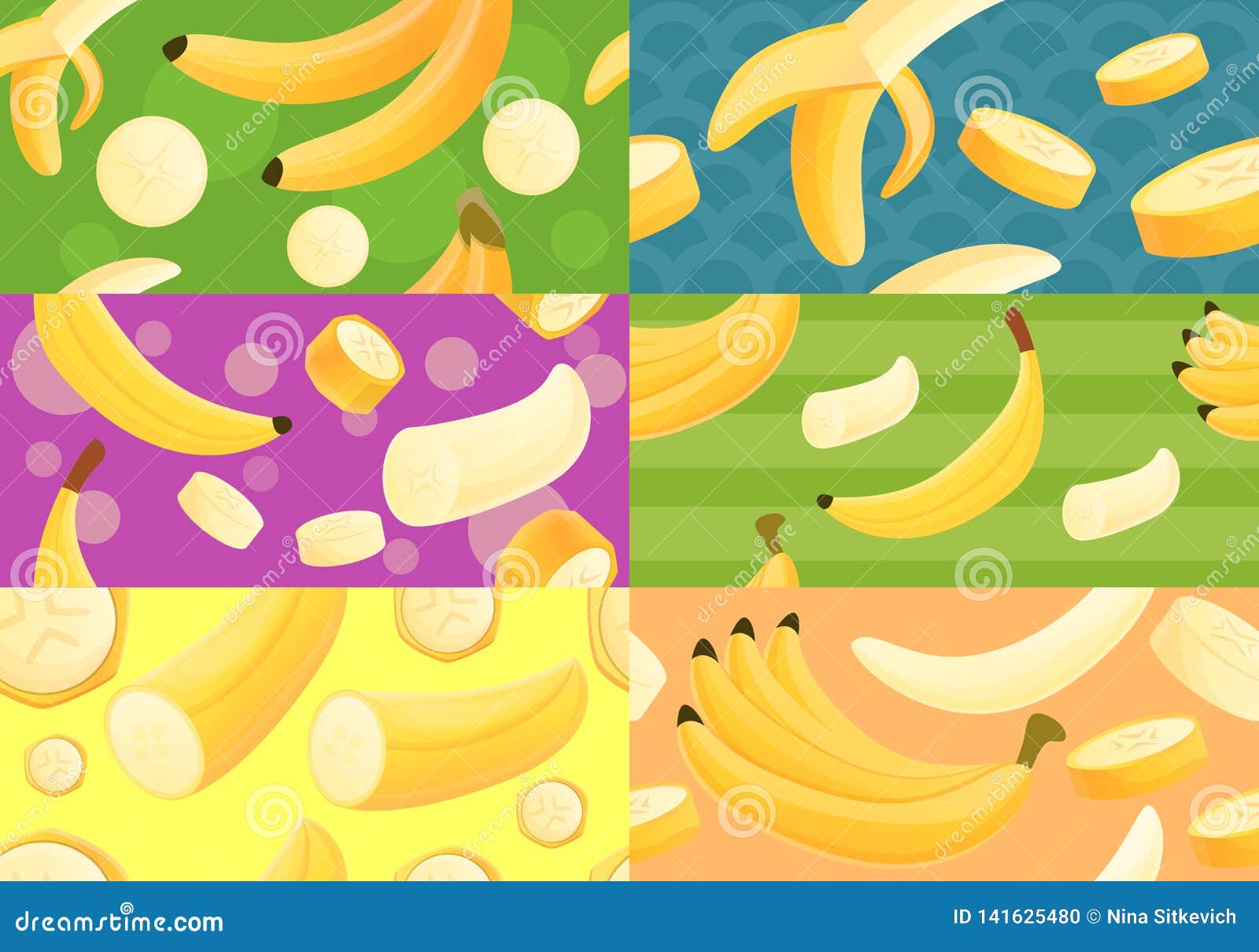 Banana Pattern Set, Cartoon Style Stock Vector - Illustration of hand ...