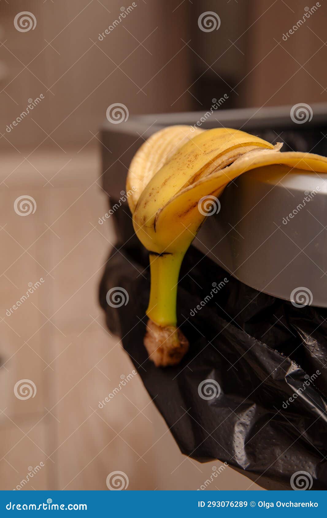 Banana peel in a trash bin stock image. Image of practices - 293076289