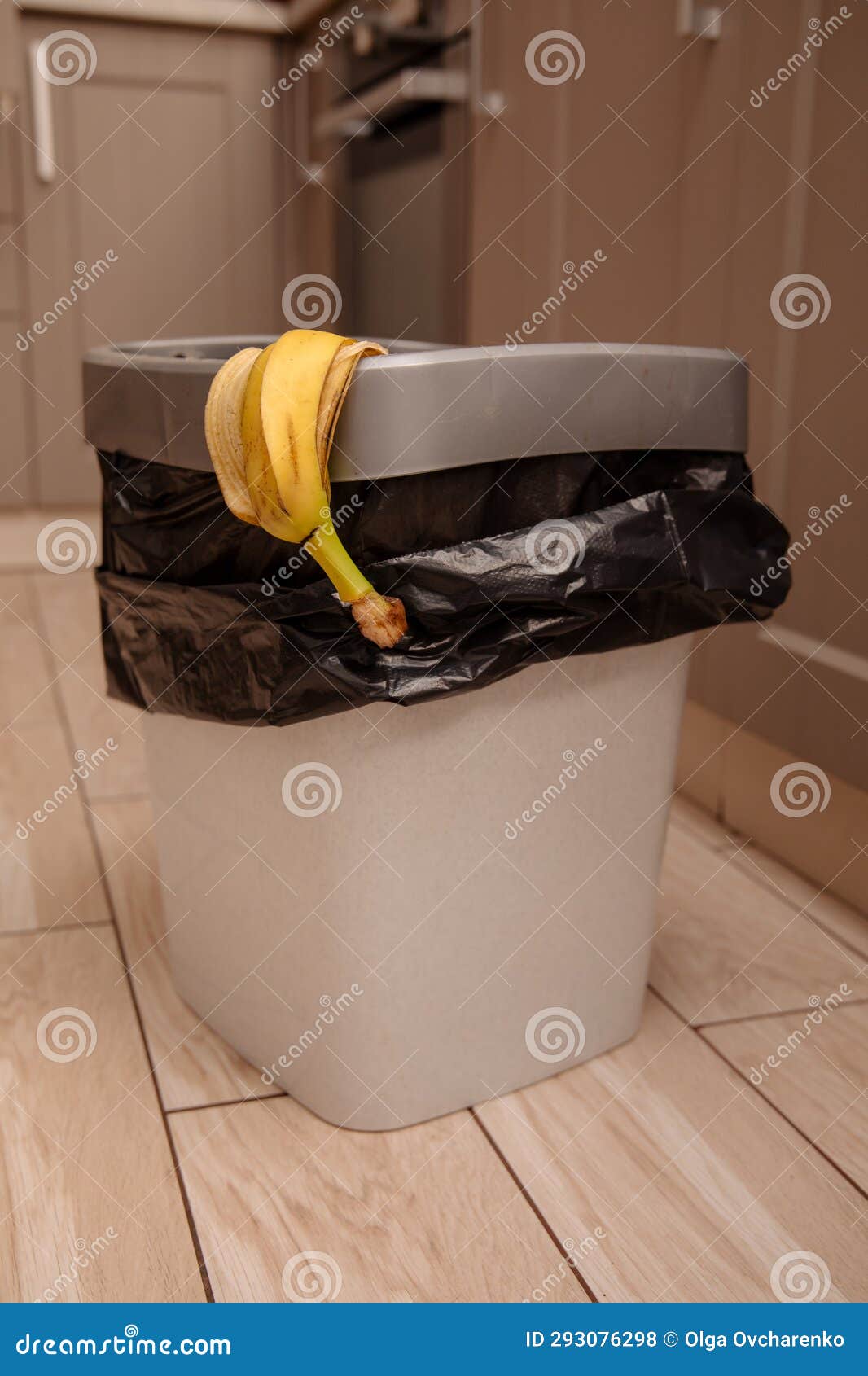 Banana peel in a trash bin stock photo. Image of practices - 293076298