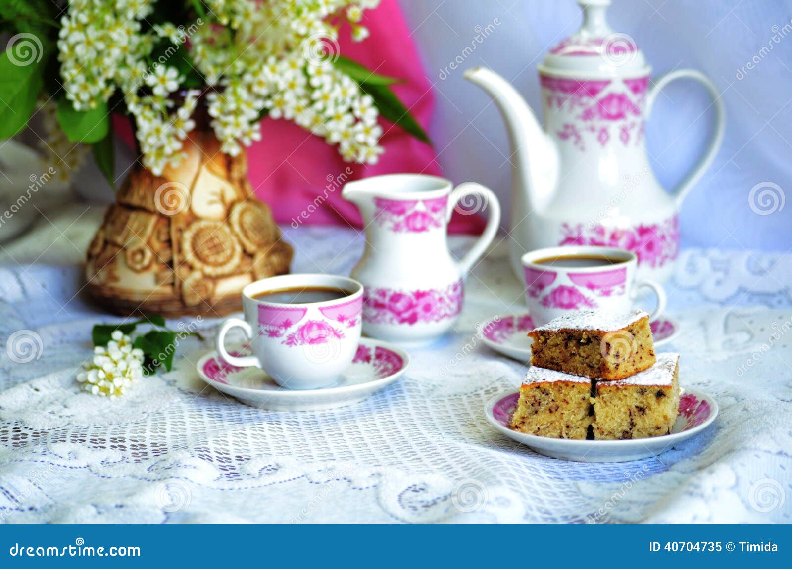 Banana pie and coffee stock image. Image of cherry, service - 40704735