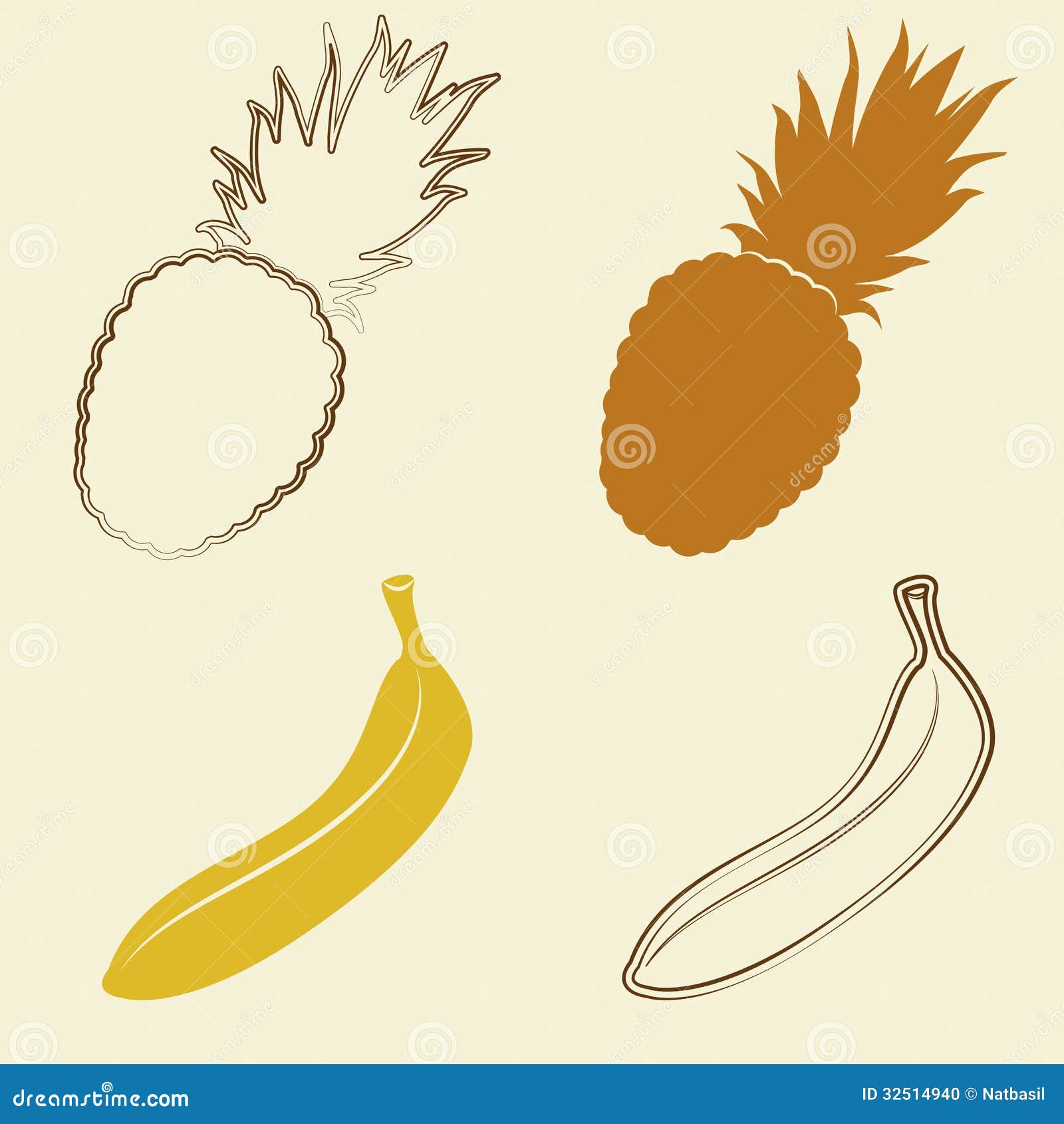 Banana and Pineapple Icons - Vector Illustration Stock Vector ...
