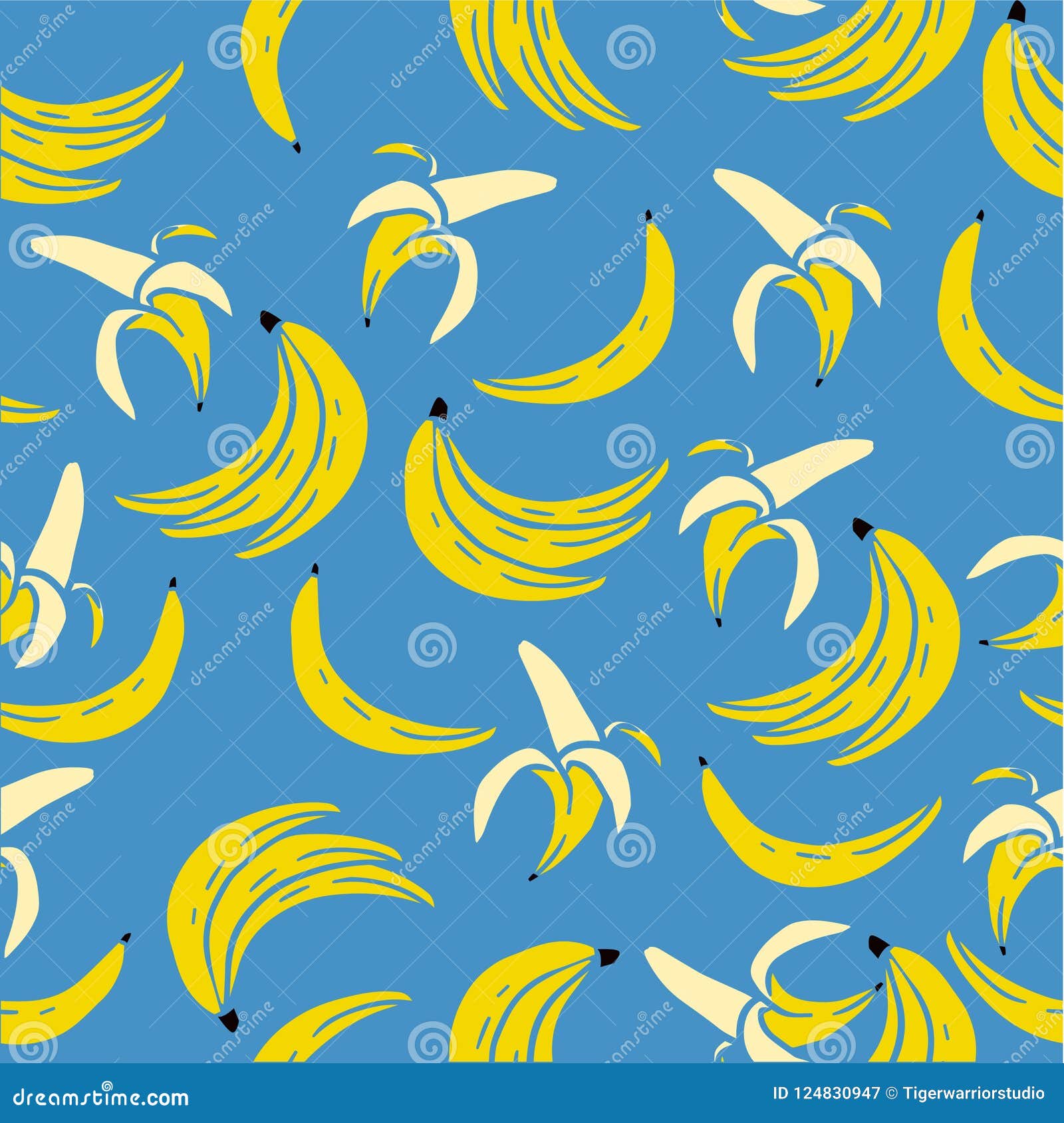 Banana Seamless Pattern Blue Background Stock Illustration ...