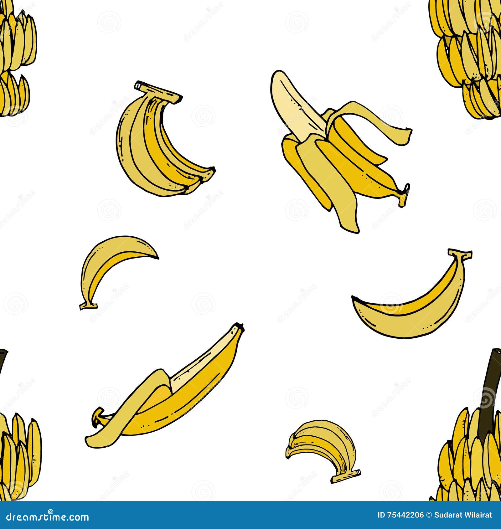 Banana Seamless Pattern by Hand Drawing on White Backgrounds. Stock ...