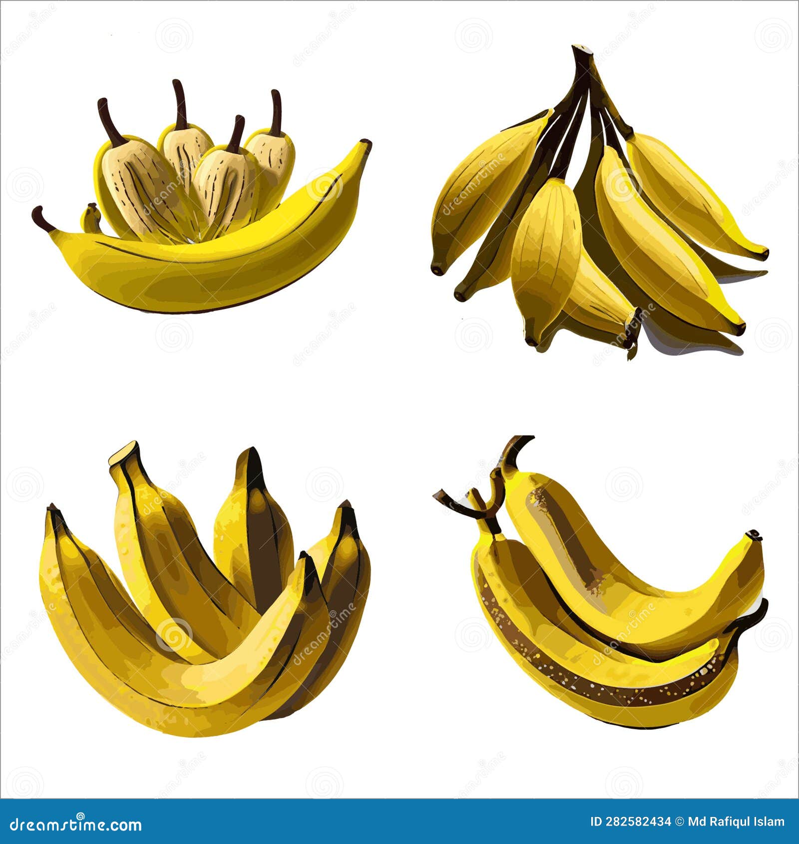 Banana Set. Vector Illustration. Isolated on White Background. Stock ...