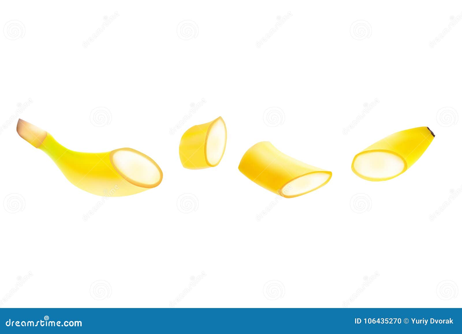 Banana with Slices Floating in the Air, on a White Background ...