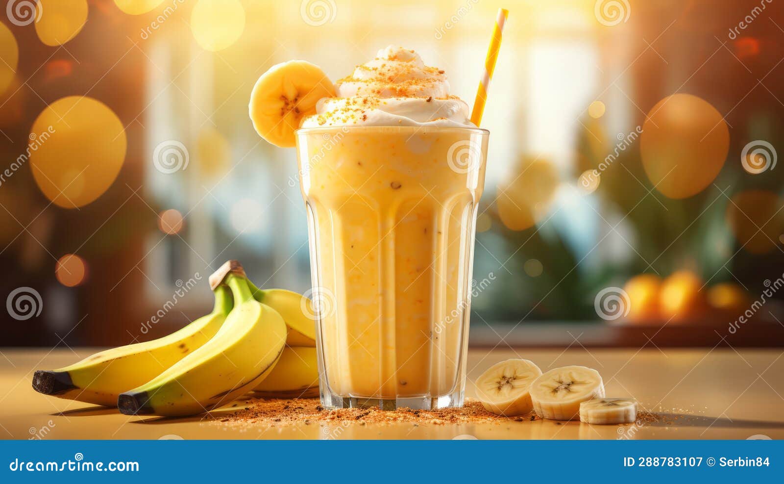 Banana Smoothie In The Glass Smoothie With Fresh Bananas Horizontal