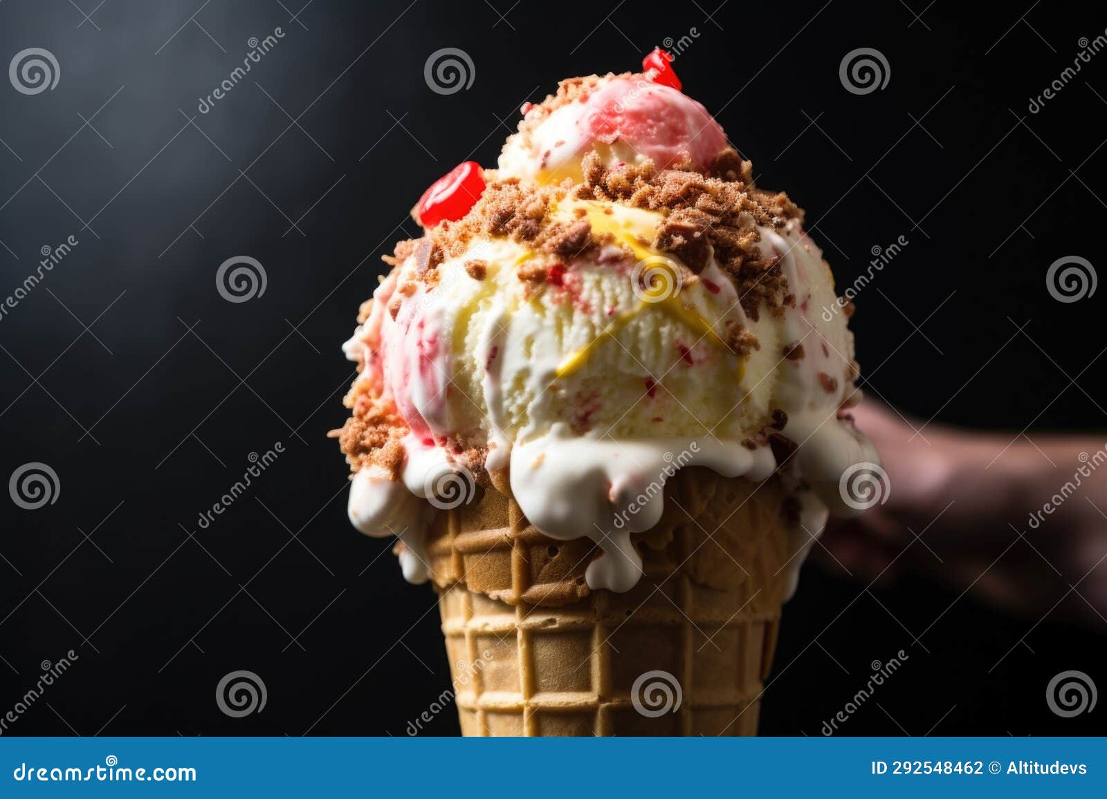 Banana Split Ice Cream in a Cone Under Natural Light Stock Photo ...