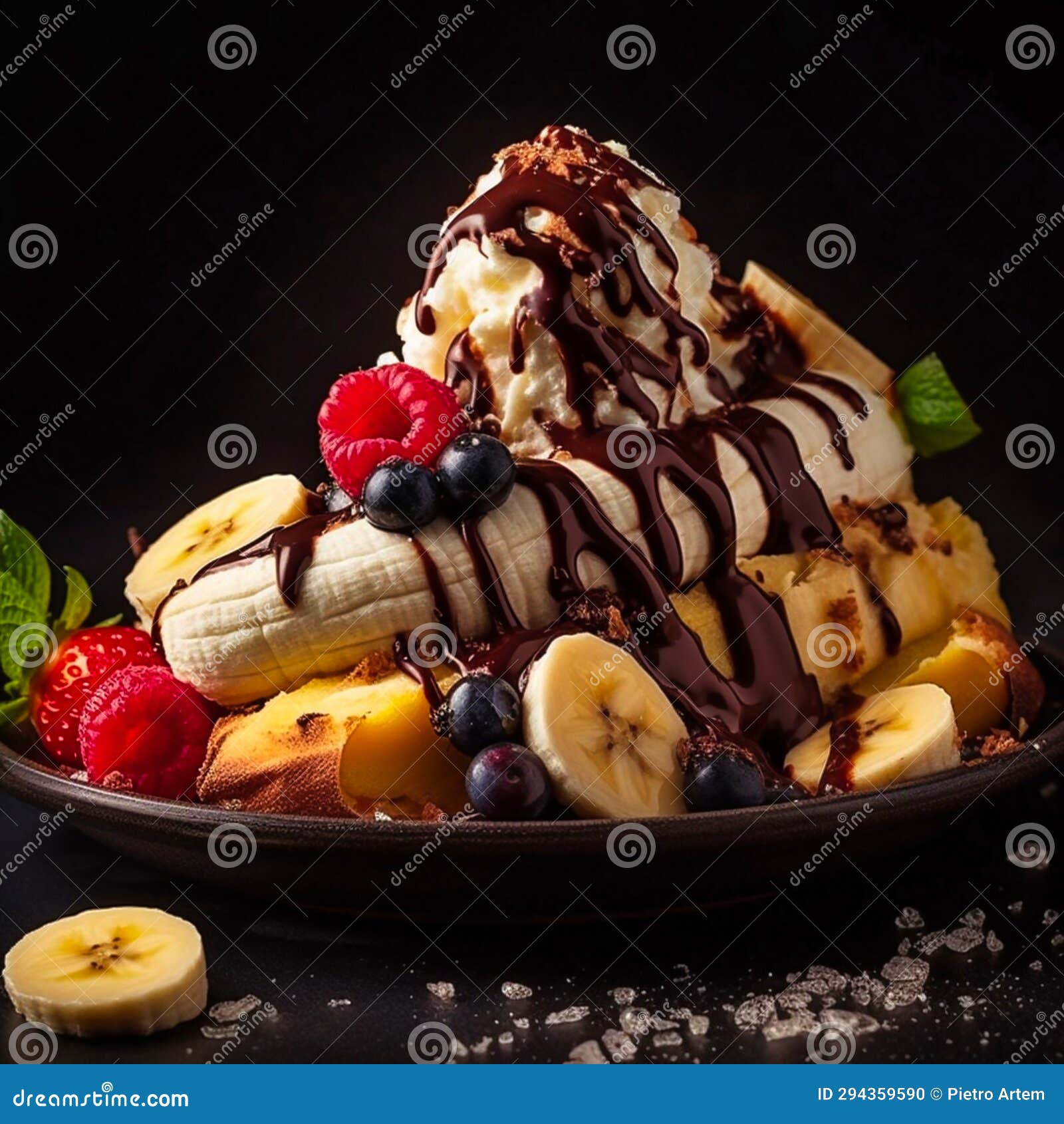 Banana Split Sprinkled with Chocolate and Vegetables Stock Photo ...