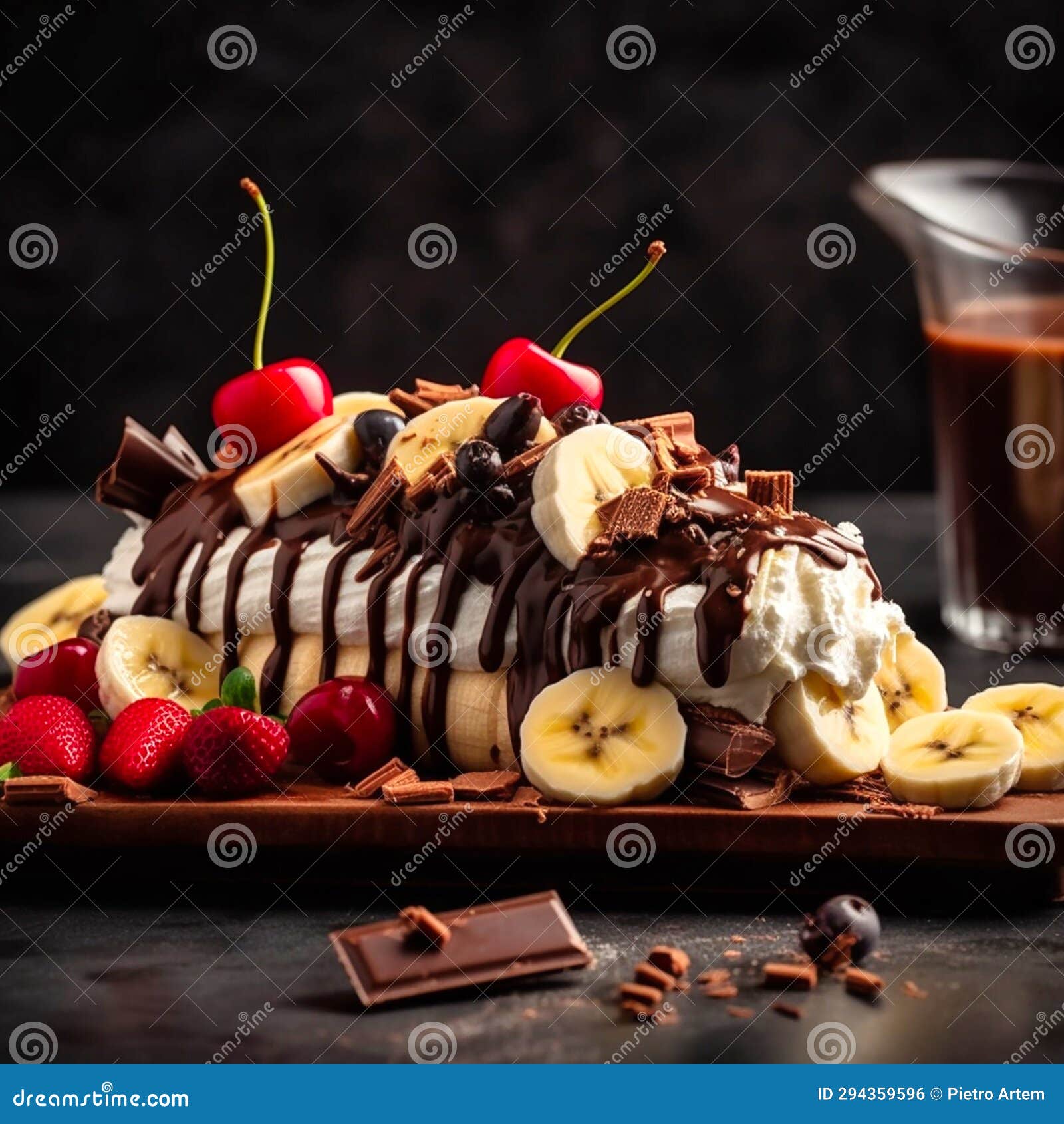 Banana Split Sprinkled with Chocolate and Vegetables Stock Photo ...