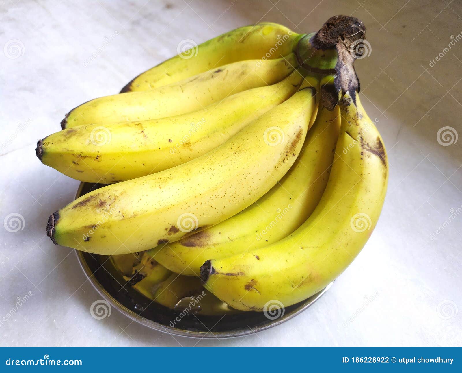 Banana on steel plate. stock photo. Image of nutrients - 186228922