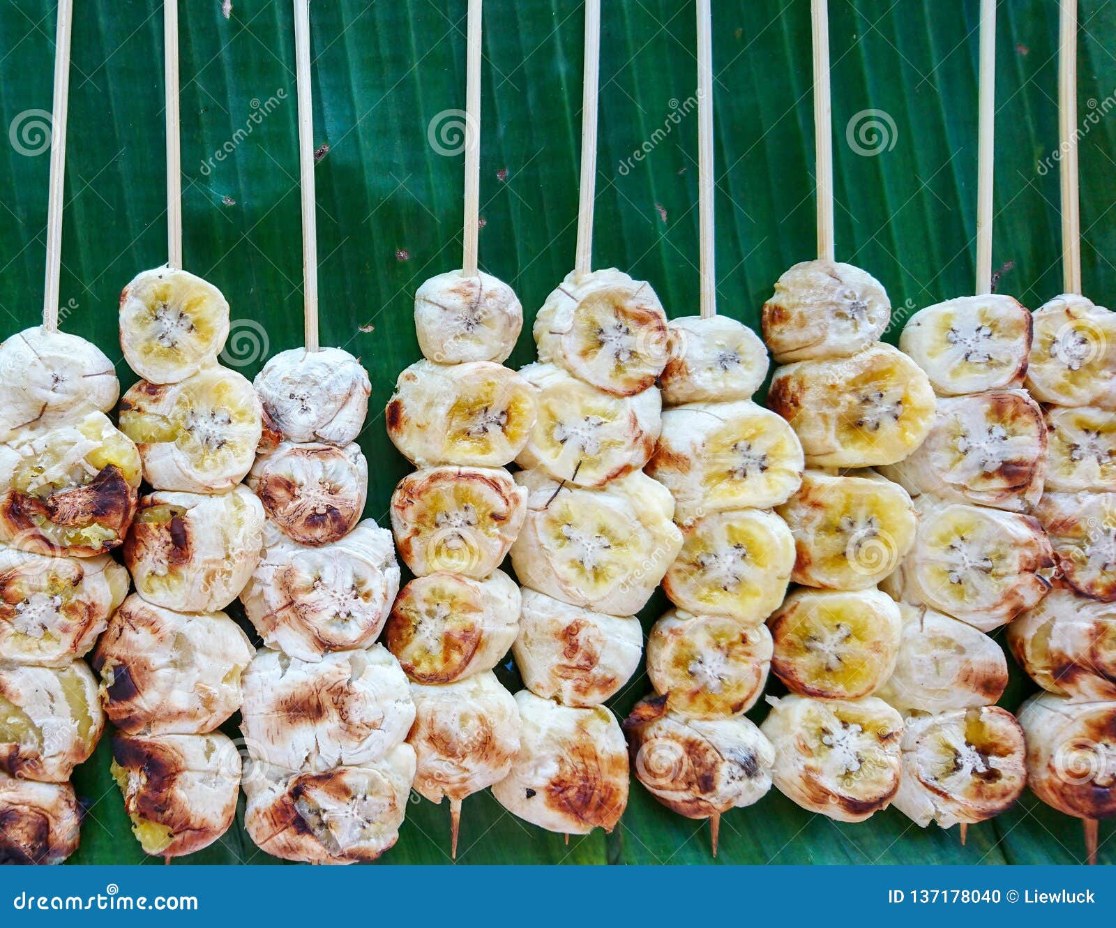 Banana stick grilled stock photo. Image of background - 137178040