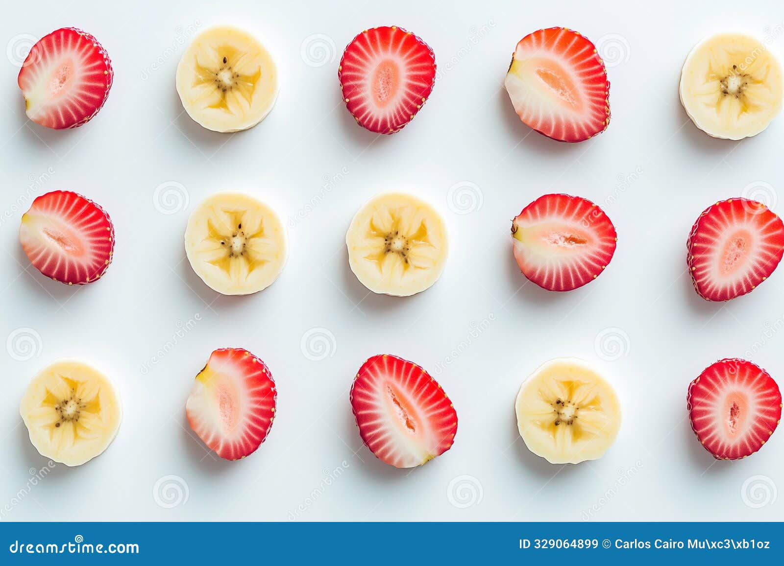 Banana and Strawberry Slices on Light Background in Symmetrical Pattern ...