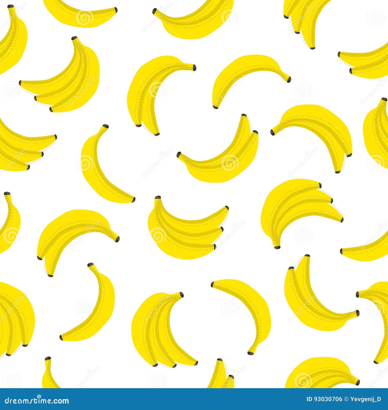 Banana Vector Seamless Pattern. Bunches of Fresh Yellow Bananas with ...