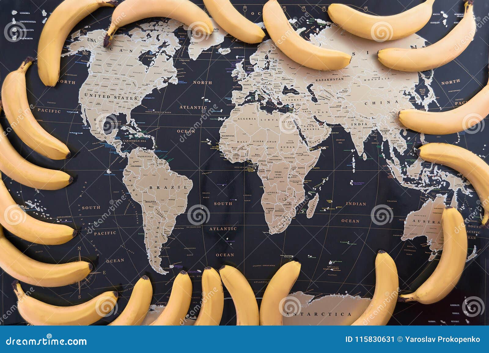 Bananas Around the Political Map of the World. Stock Image - Image of ...