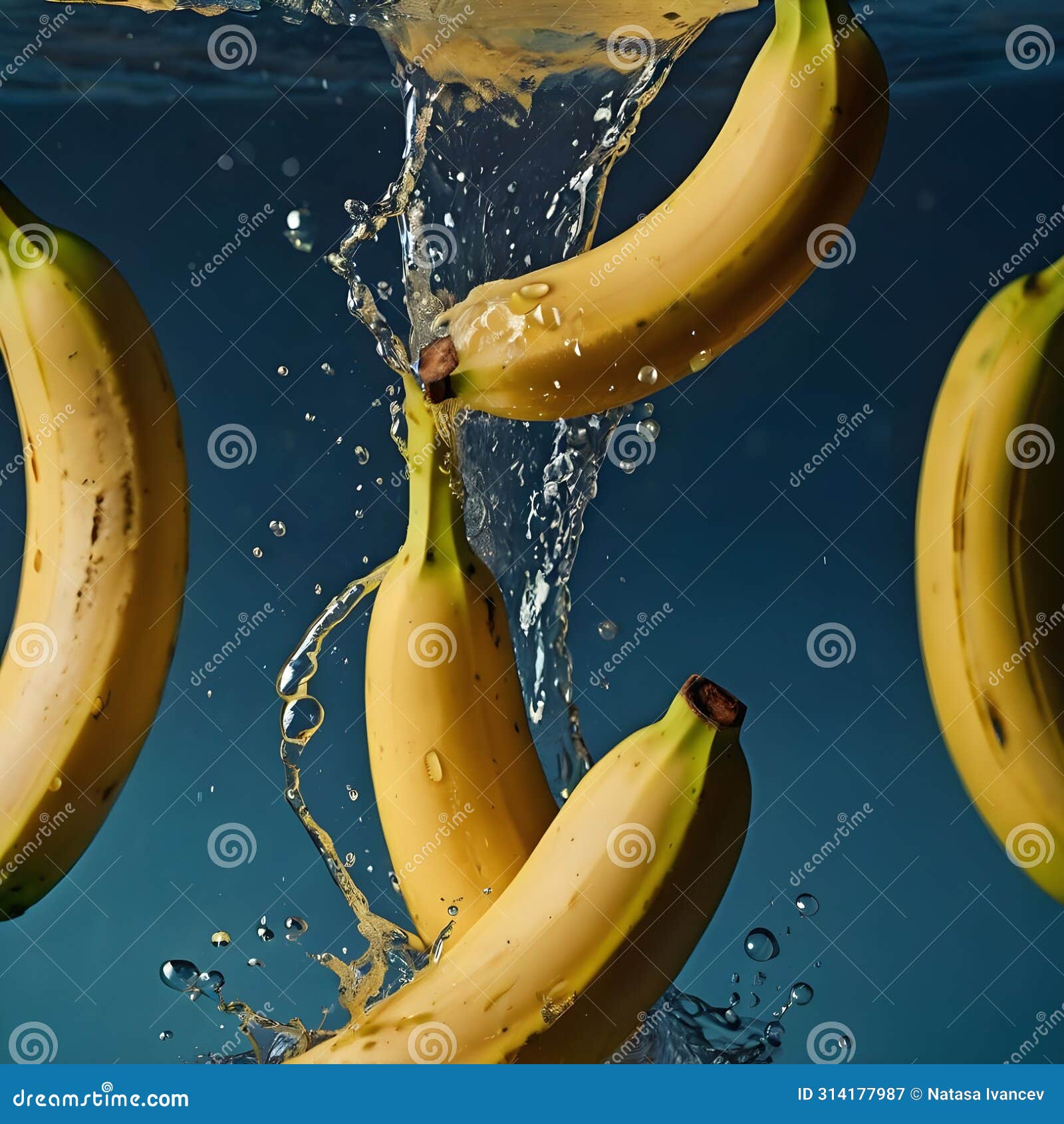 Bananas Falling Deeply Under Water with a Big Splash Stock Illustration ...