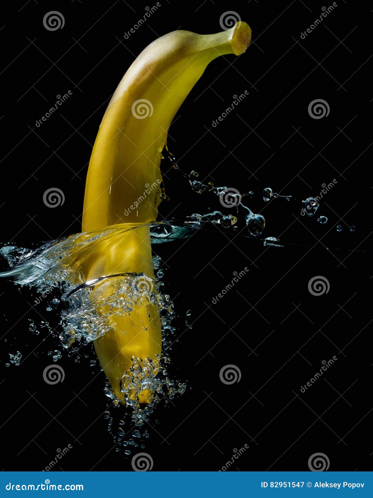 Bananas Splash in Water To Movement Over Black Background Stock Image ...