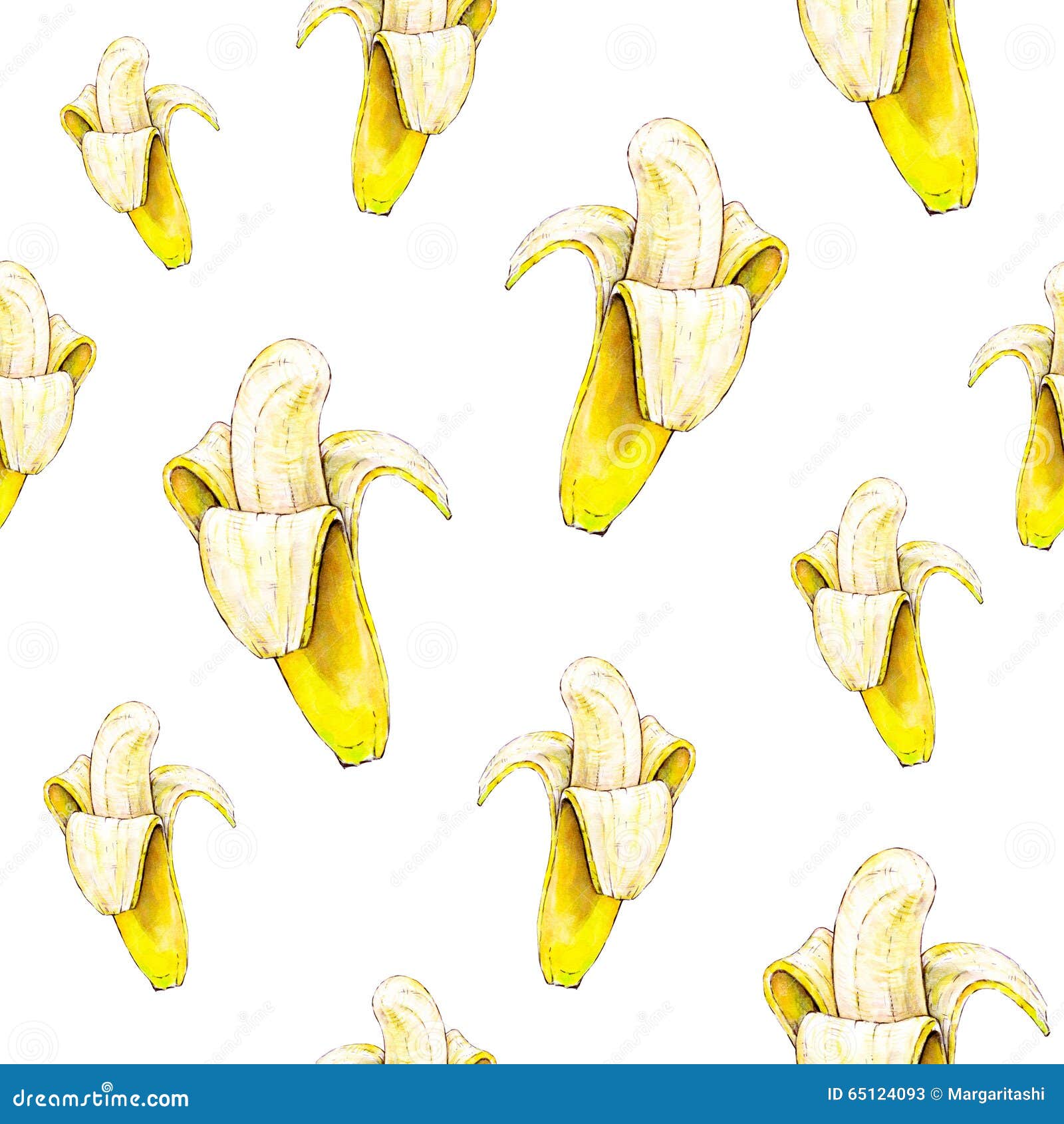 Bananas On White Background. Seamless Pattern. Watercolor Illustration ...