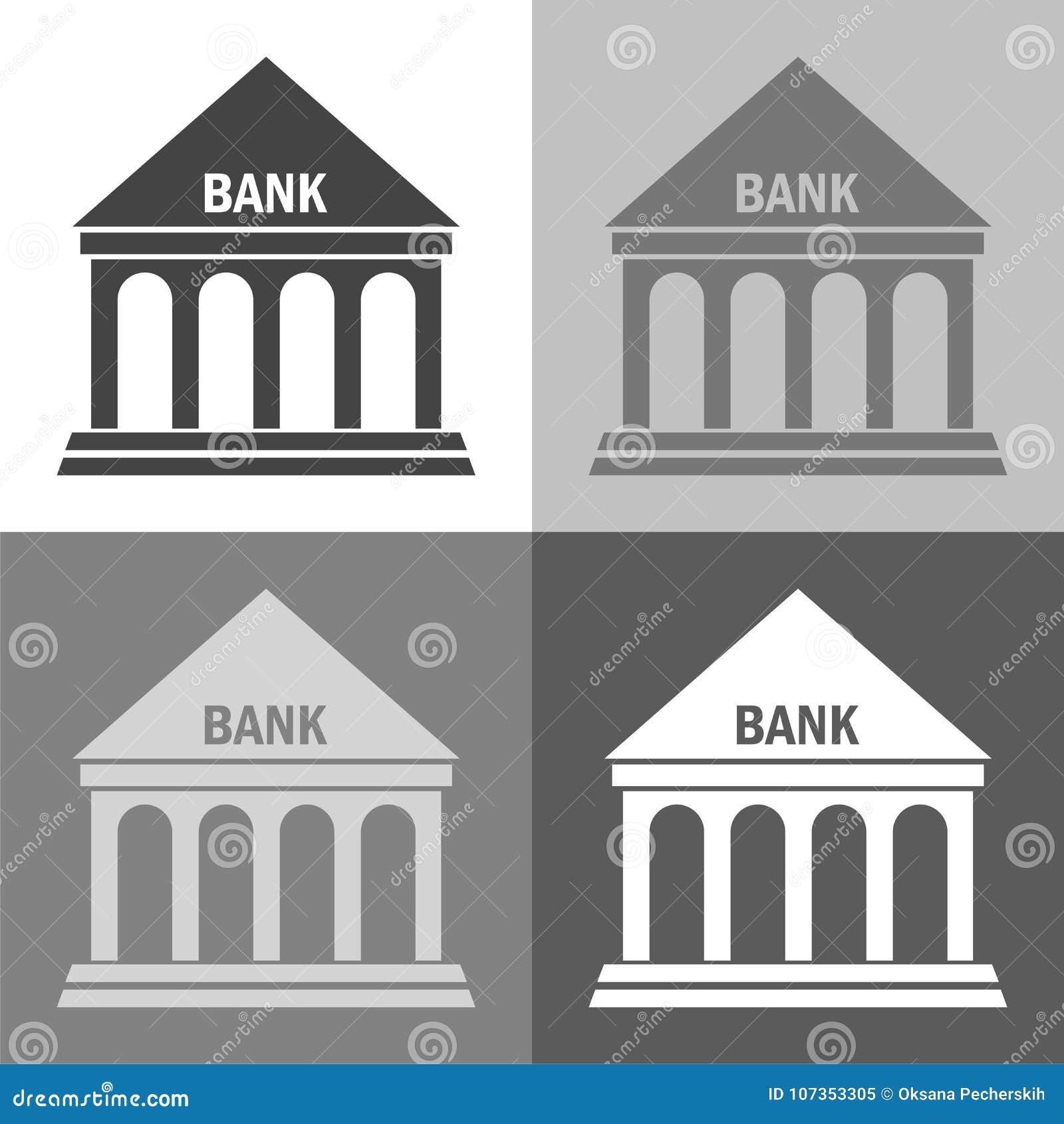 Banco Del Edificio Del Icono Del Vector En Color Blanco-gris-negro ...