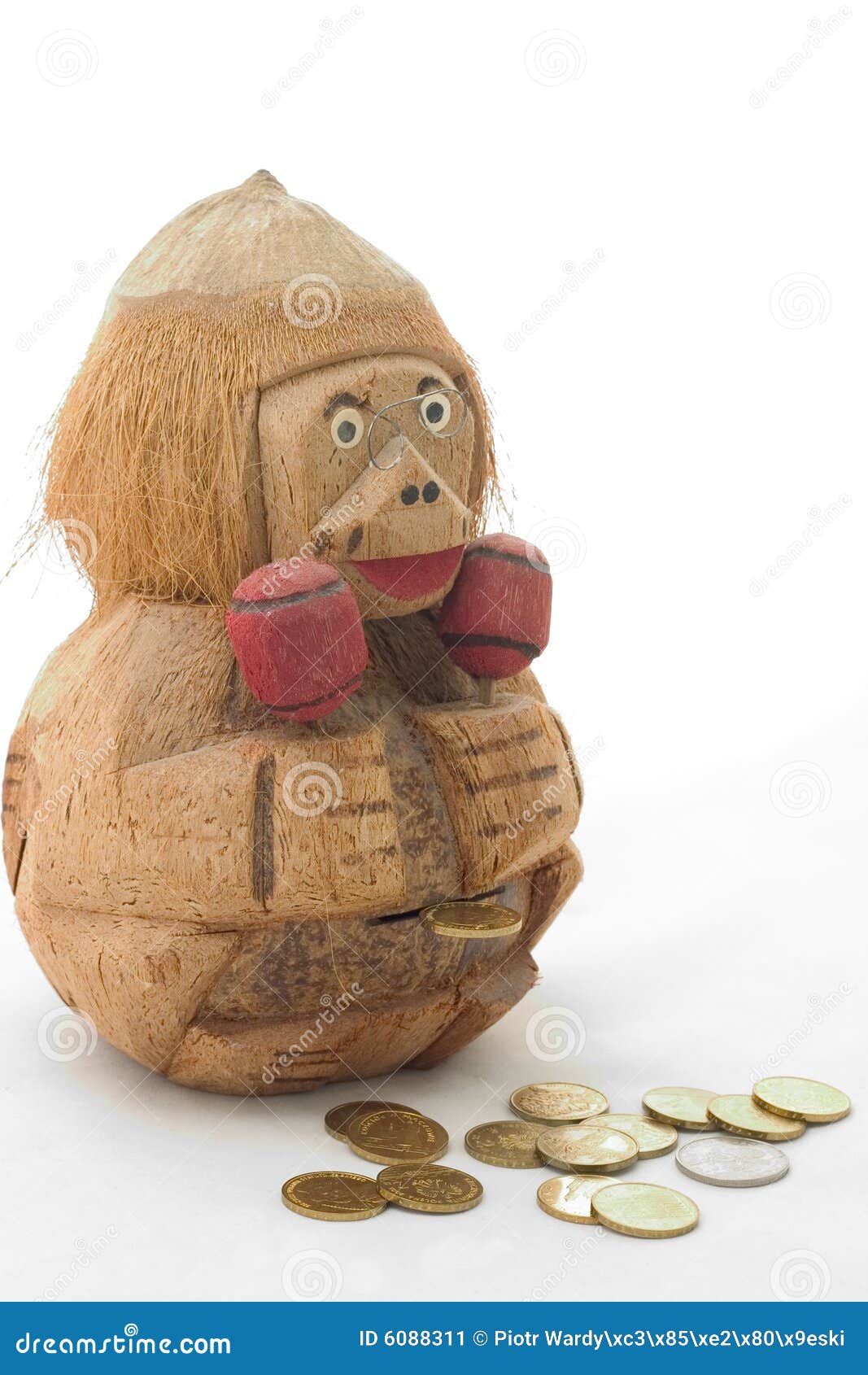 Banco E Moedas De Madeira Do Macaco Imagem de Stock - Imagem de gravado ...