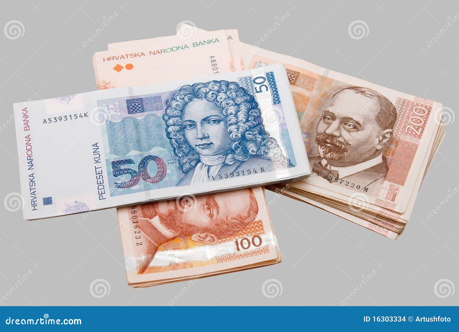 Banconote Croate Di Kuna Isolate Su Gray Fotografia Stock - Immagine di ...