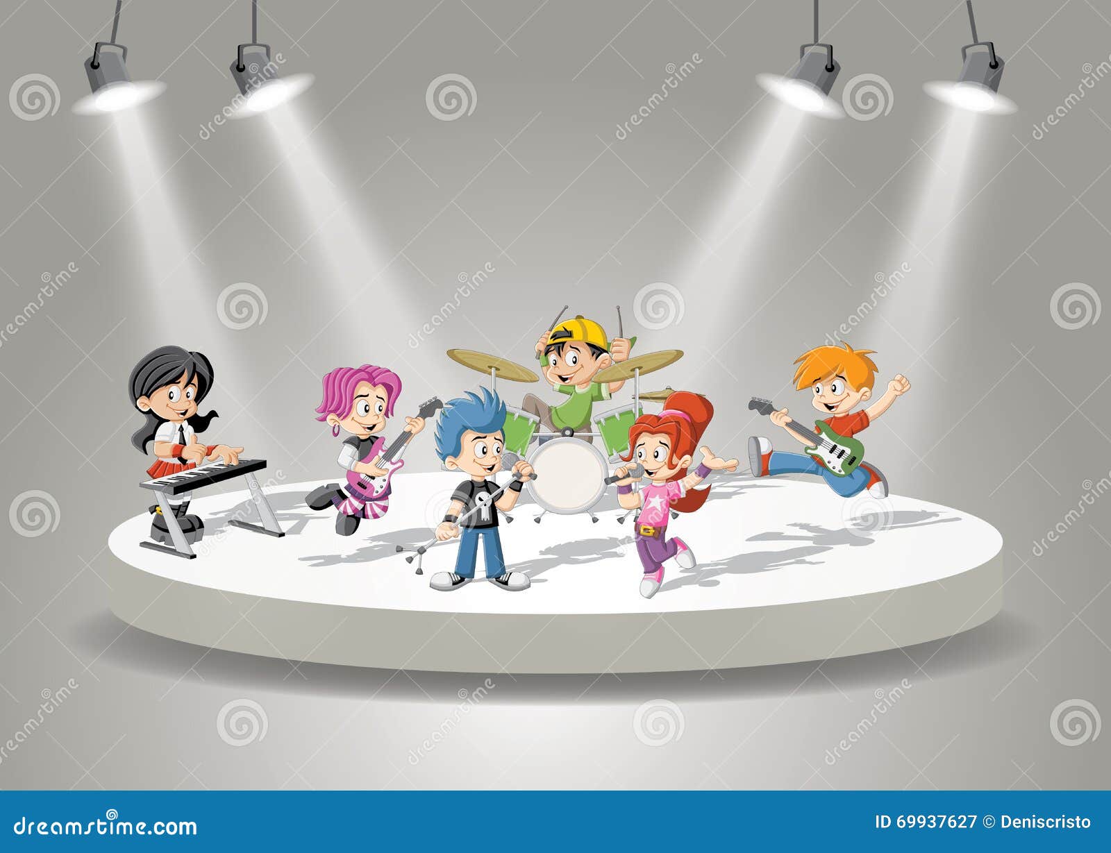 Band with Cartoon Children Playing Rock N Roll Stock Vector ...