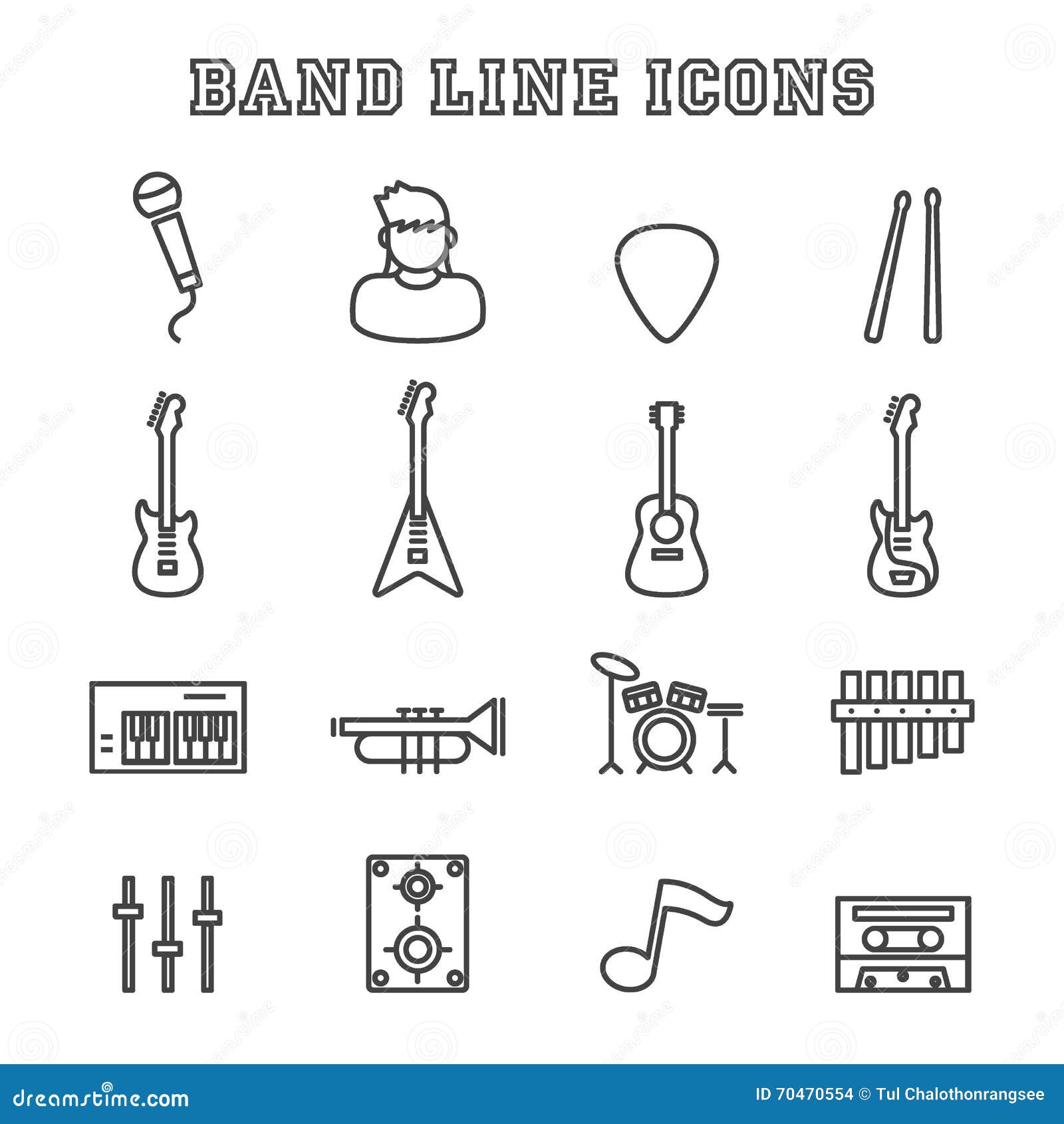 Band line icons stock vector. Illustration of logo, drums - 70470554